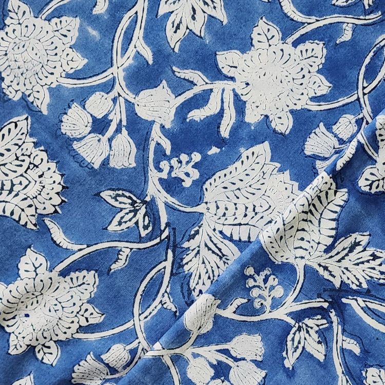 Pure Cotton Jaipuri Blue With White Flower Jaal Hand Block Print Fabri ...