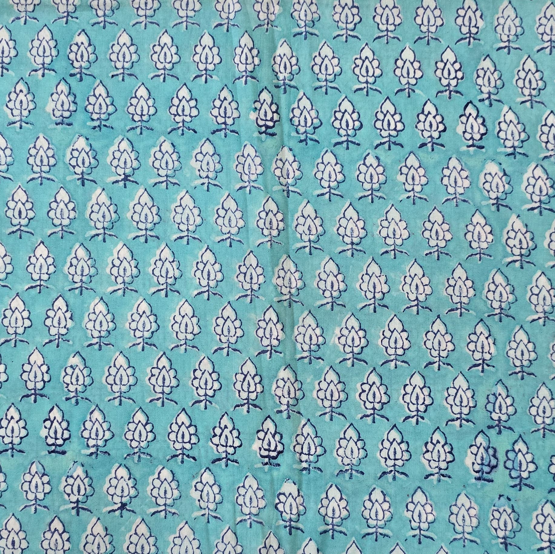 Pure Cotton Jaipuri Blue With White Tiny Tree Motif Hand Block Print F ...