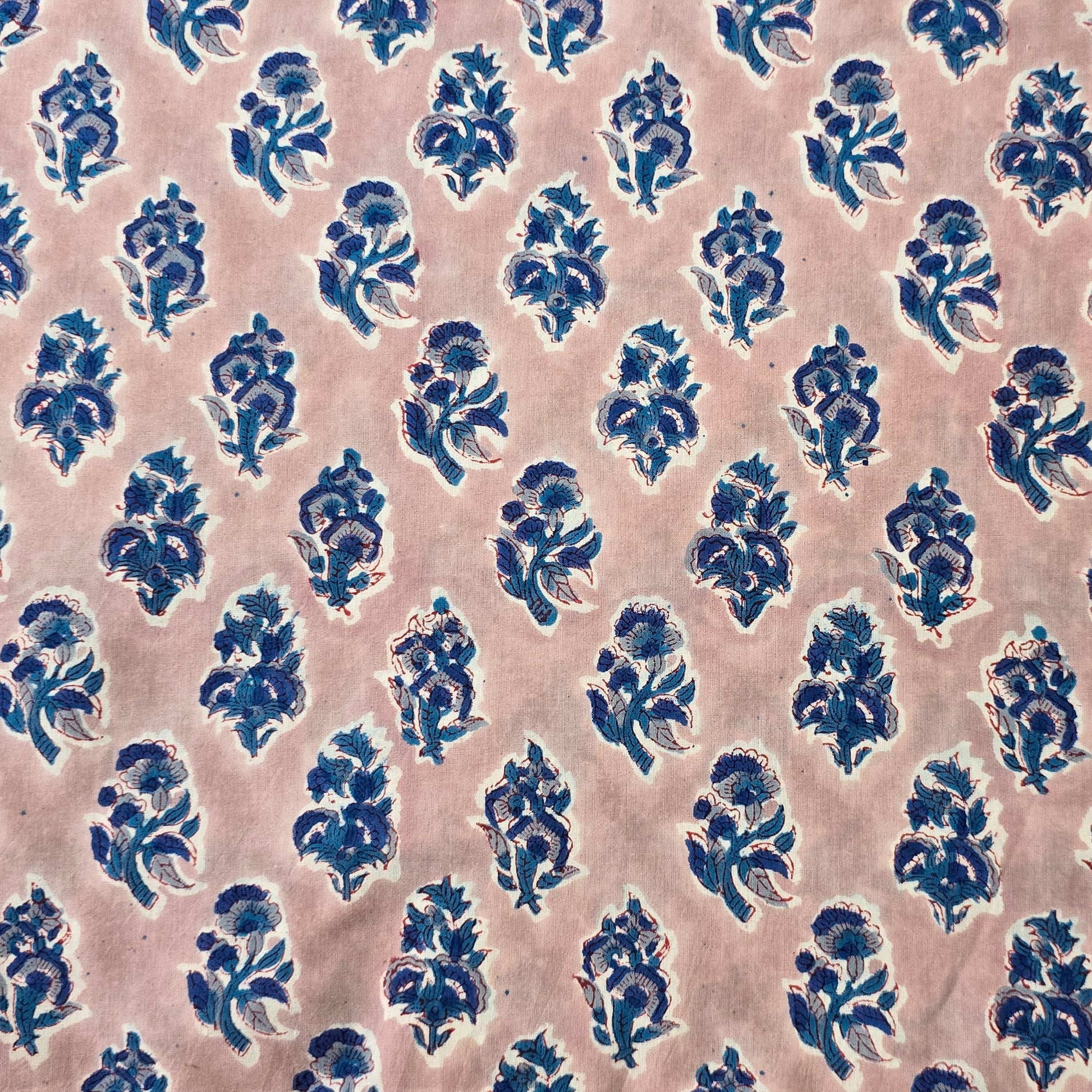 Pure Cotton Jaipuri Chicku Brown With Blue Flower Motif Hand Block Pri ...