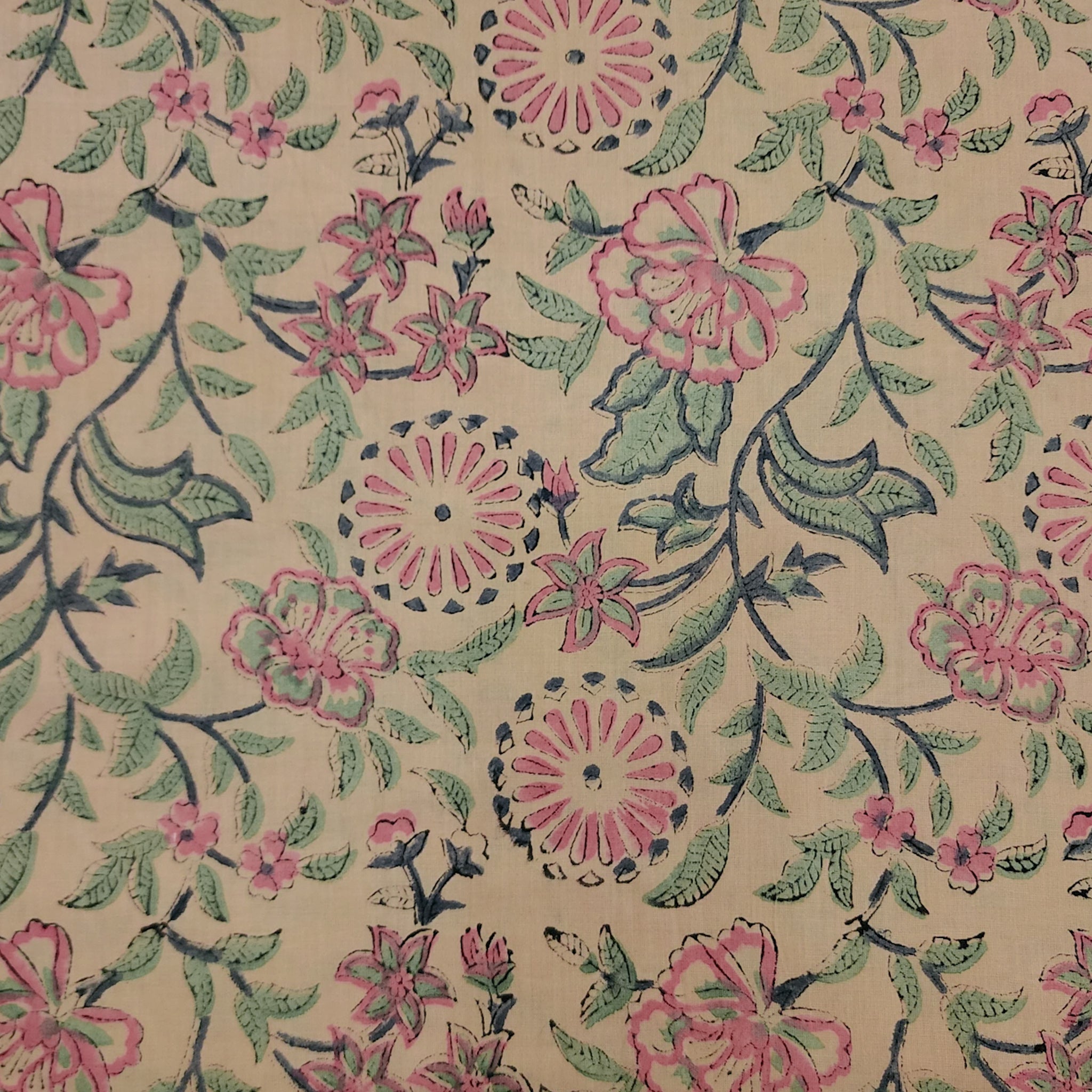 Pure Cotton Jaipuri Cream With Light Pink Flower Jaal Hand Block Print ...