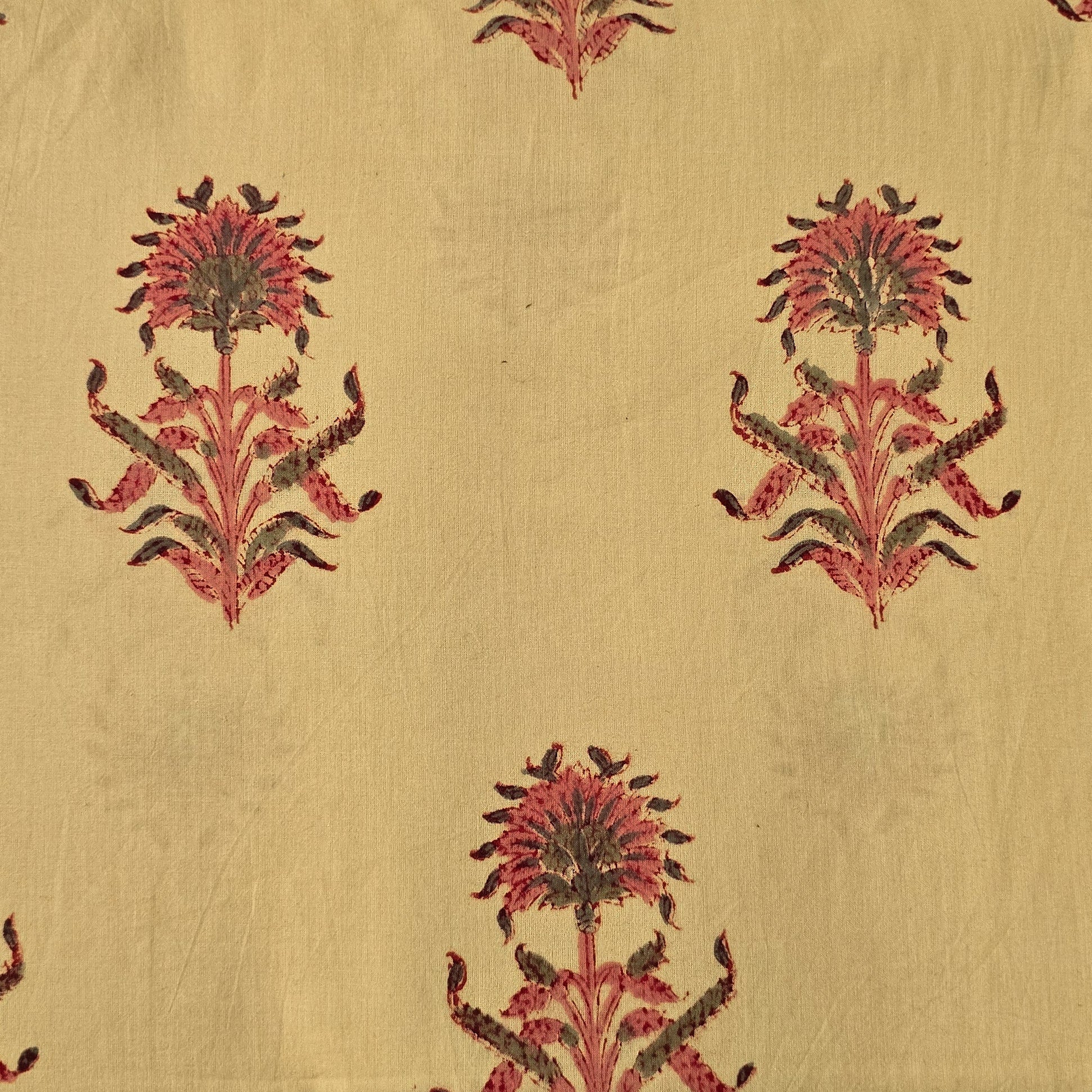 Pure Cotton Jaipuri Cream With Pink Big Flower Motif Hand Block Print ...