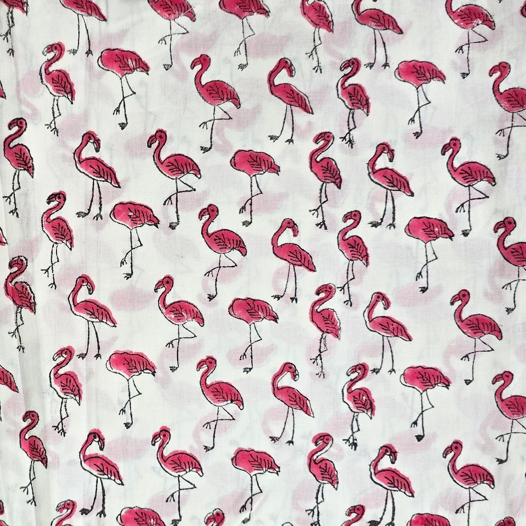 Per Cut (1.70 Meter) Pure Cotton Jaipuri Flamingo Hand Block Print Fab ...