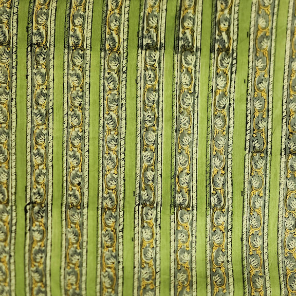 (PRE-CUT 1.60 METER) Pure Cotton Jaipuri Green Border Creeper Hand Blo – Sanskruti