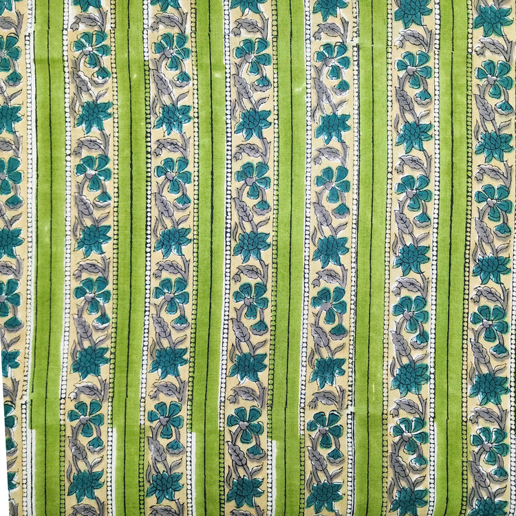 (Pre-Cut 1.45 Meter) Pure Cotton Jaipuri Green Border Creeper Hand Blo – Sanskruti