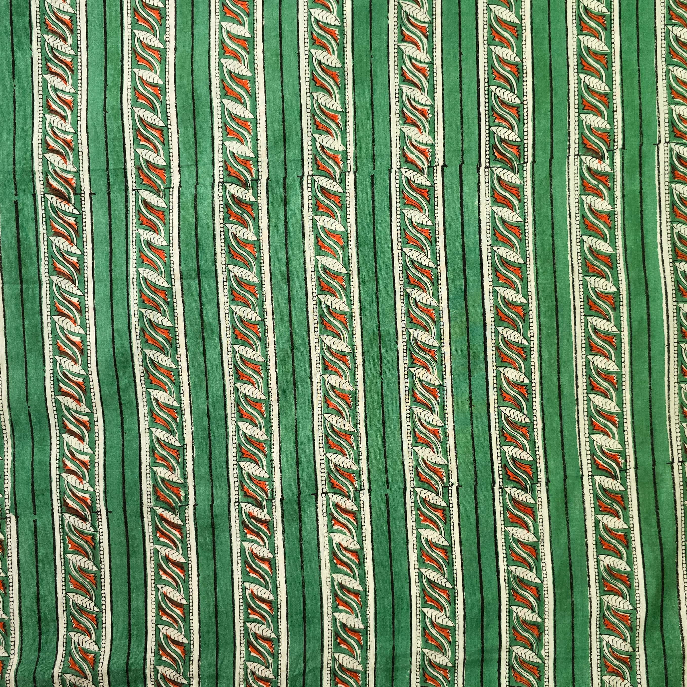 Pure Cotton Jaipuri Green Border Intricate Design Hand Block Print Fab – Sanskruti
