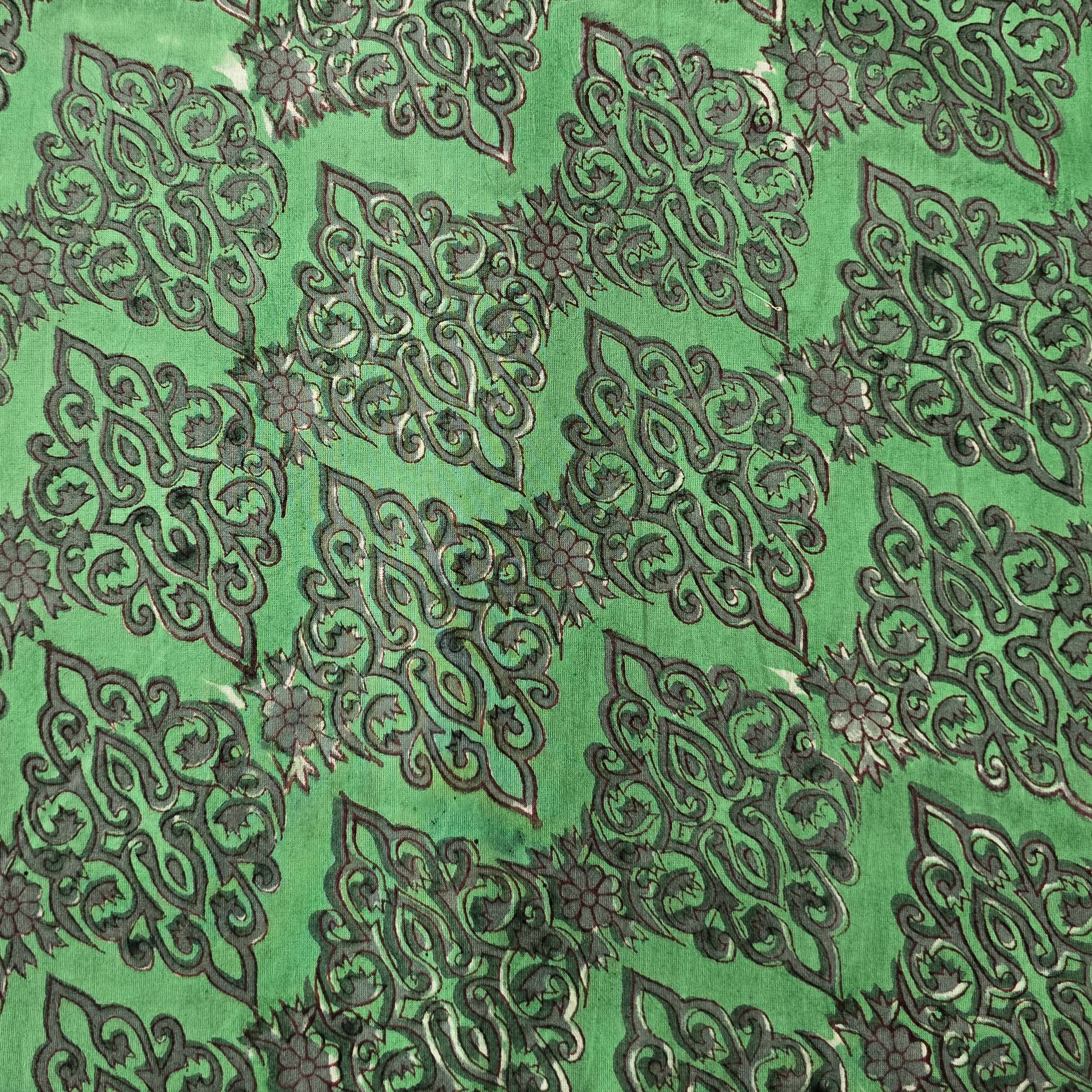 Pure Cotton Jaipuri Green With Grey Intricate Design Hand Block Print ...