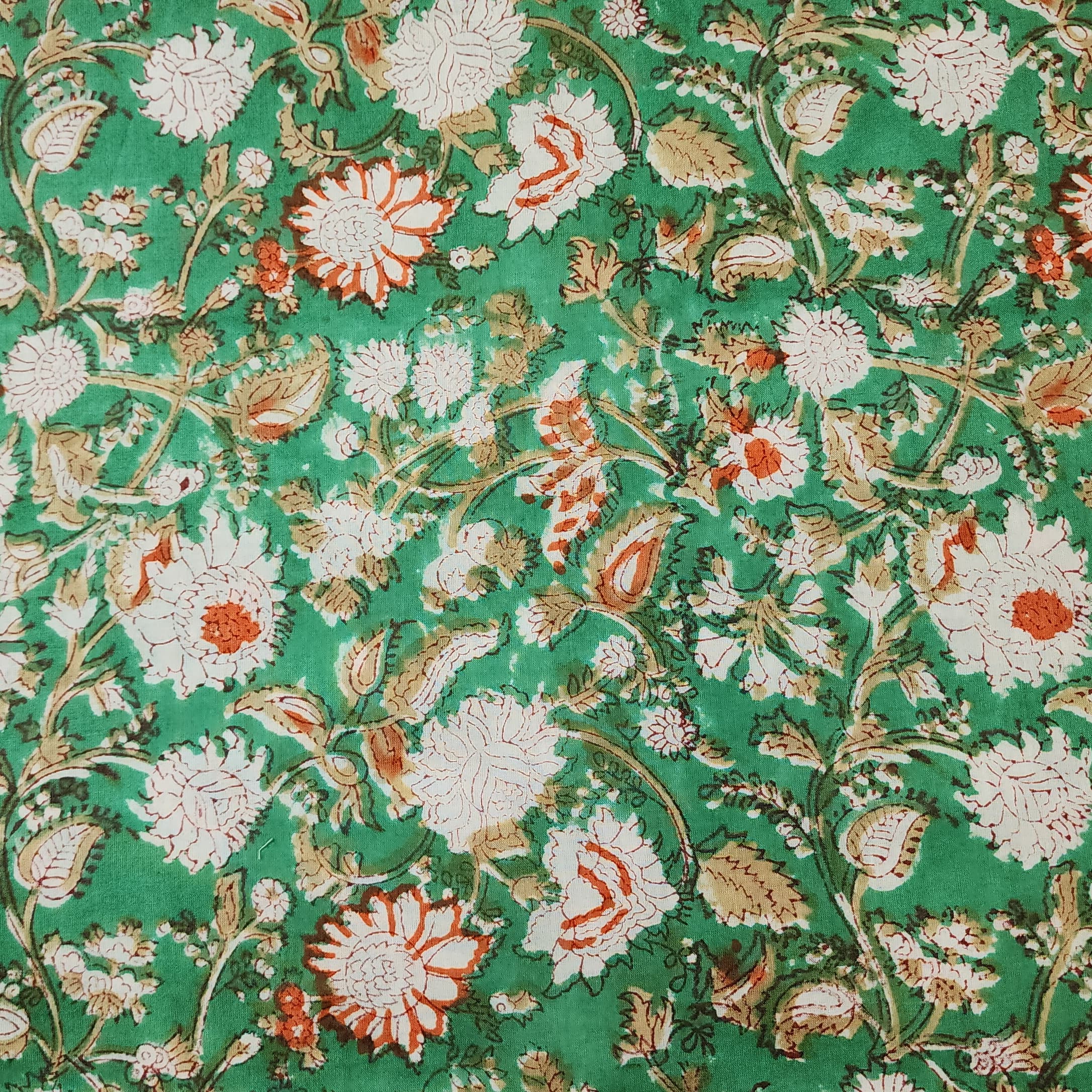Pure Cotton Jaipuri Green With Jungle Flower Jaal Hand Block Print Fab ...