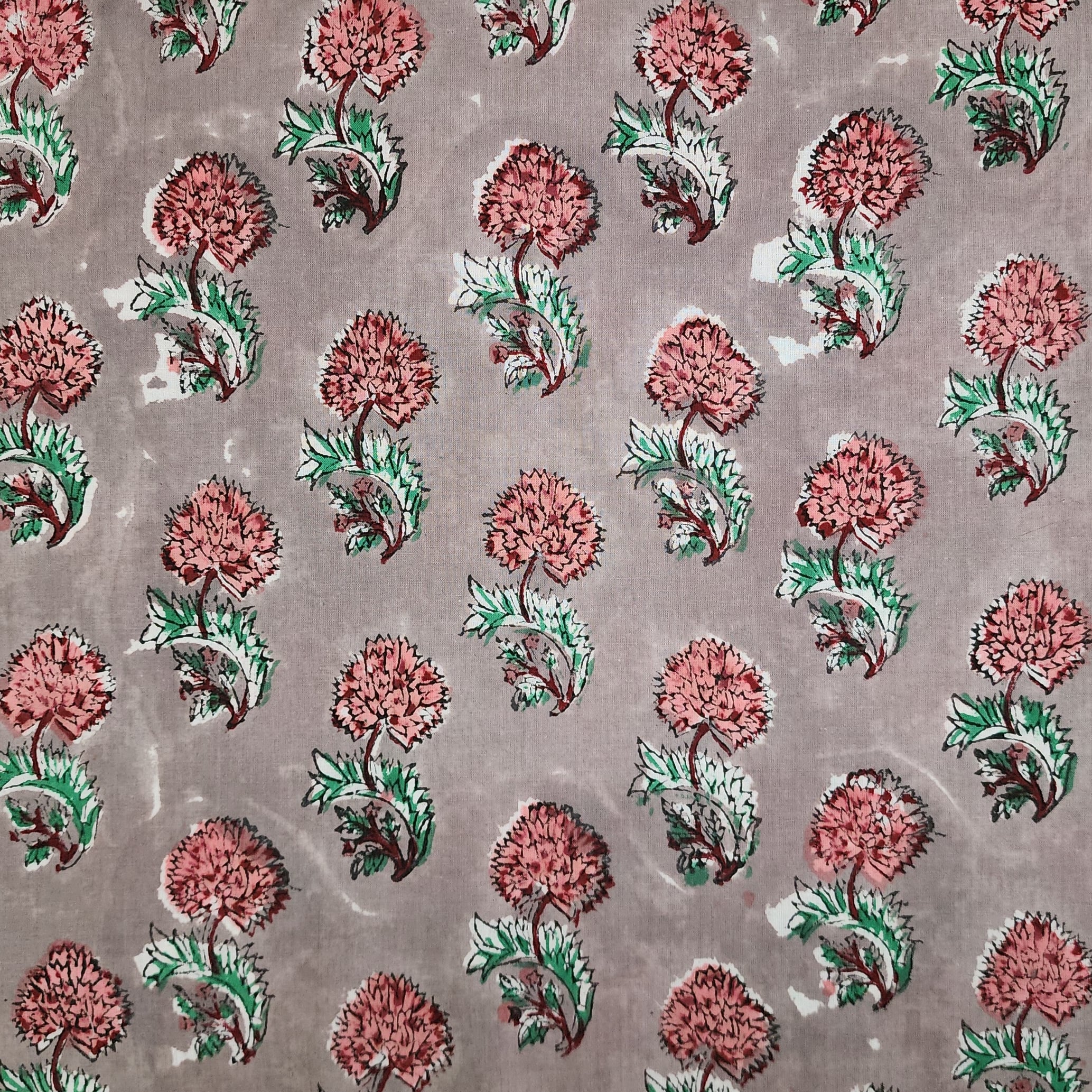 Pure Cotton Jaipuri Grey With Peach Flower Motif Hand Block Print Fabr ...