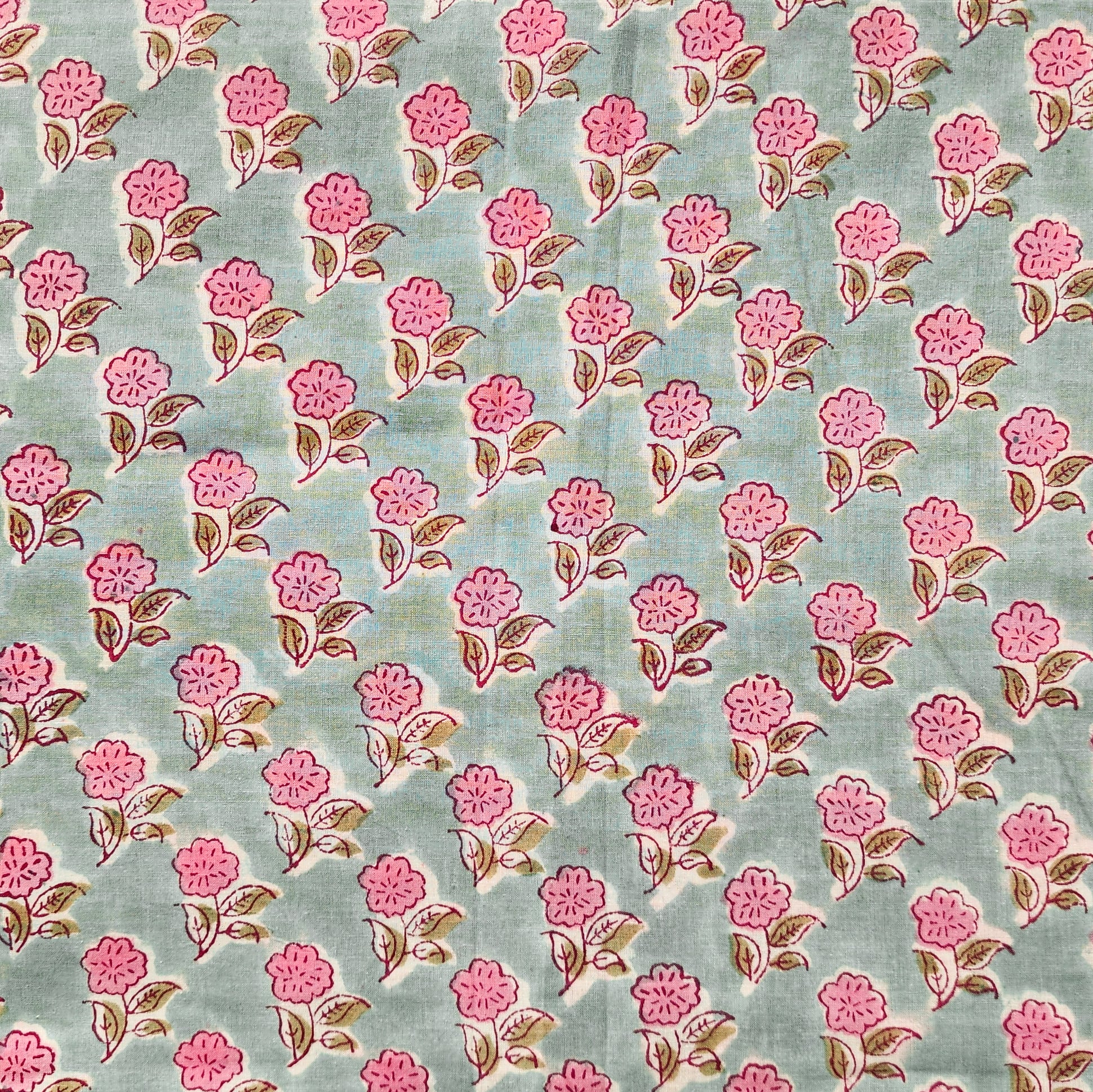 Pure Cotton Jaipuri Light Blue With Pink Flower Motif Hand Block Print ...