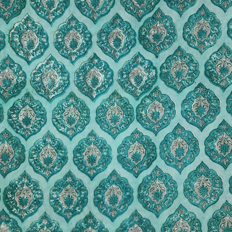 Pure Cotton Jaipuri Light Blue With Self Colour Leaves Motif Hand Bloc ...