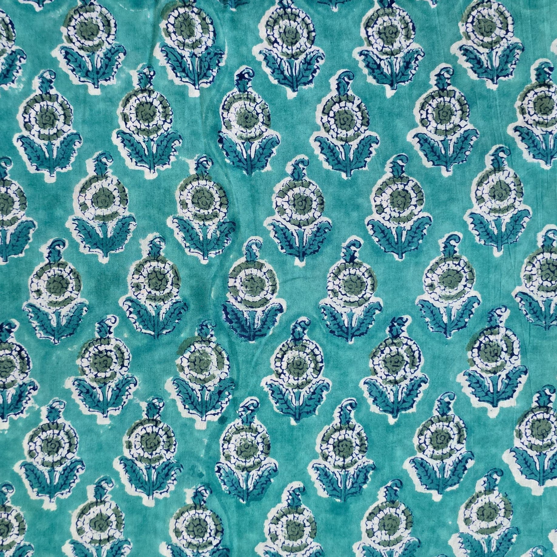 Pure Cotton Jaipuri Light Blue With White Flower Motif Hand Block Prin ...