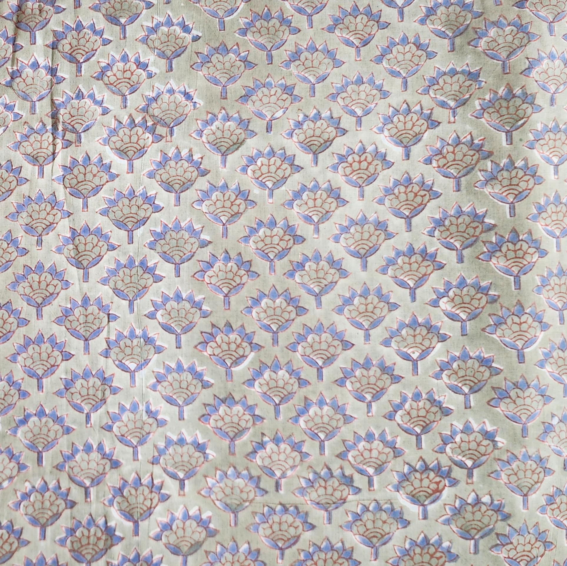 Pure Cotton Jaipuri Light Green With Blue Flower Motif Hand Block Prin ...