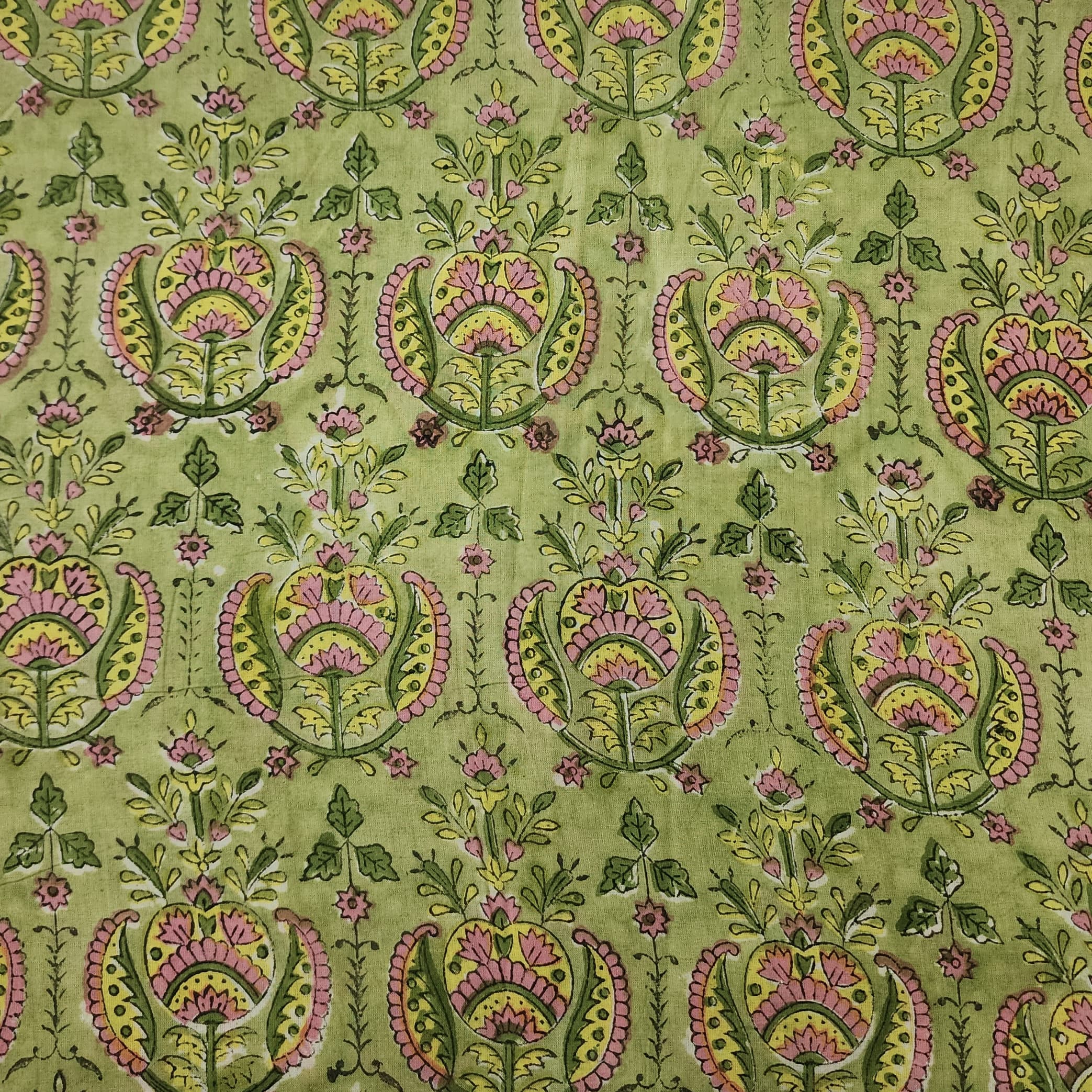 Pure Cotton Jaipuri Light Green With Pink Poison Plant Hand Block Prin ...