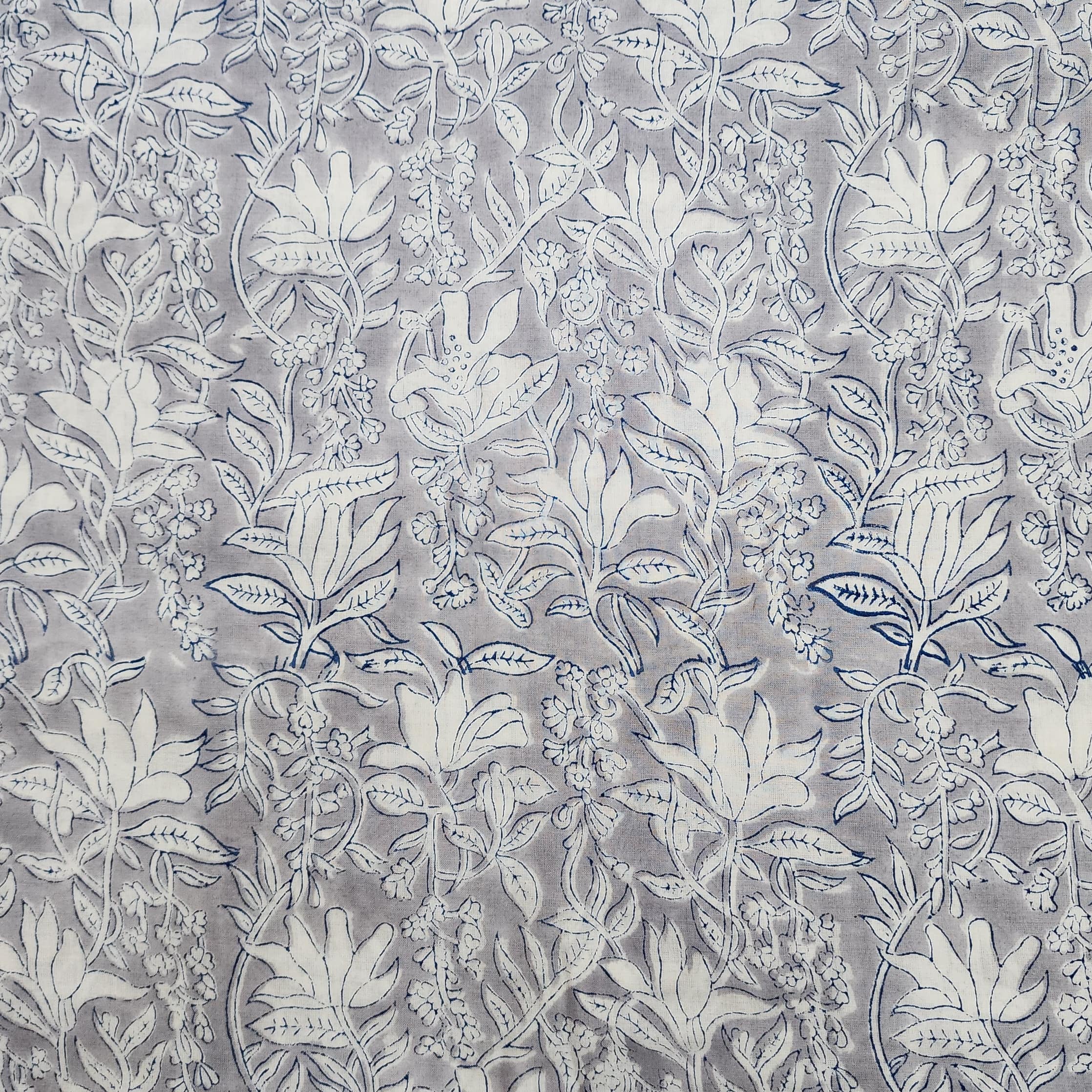 (PRE-CUT 0.80 METER) Pure Cotton Jaipuri Light Grey With Simple Floral ...