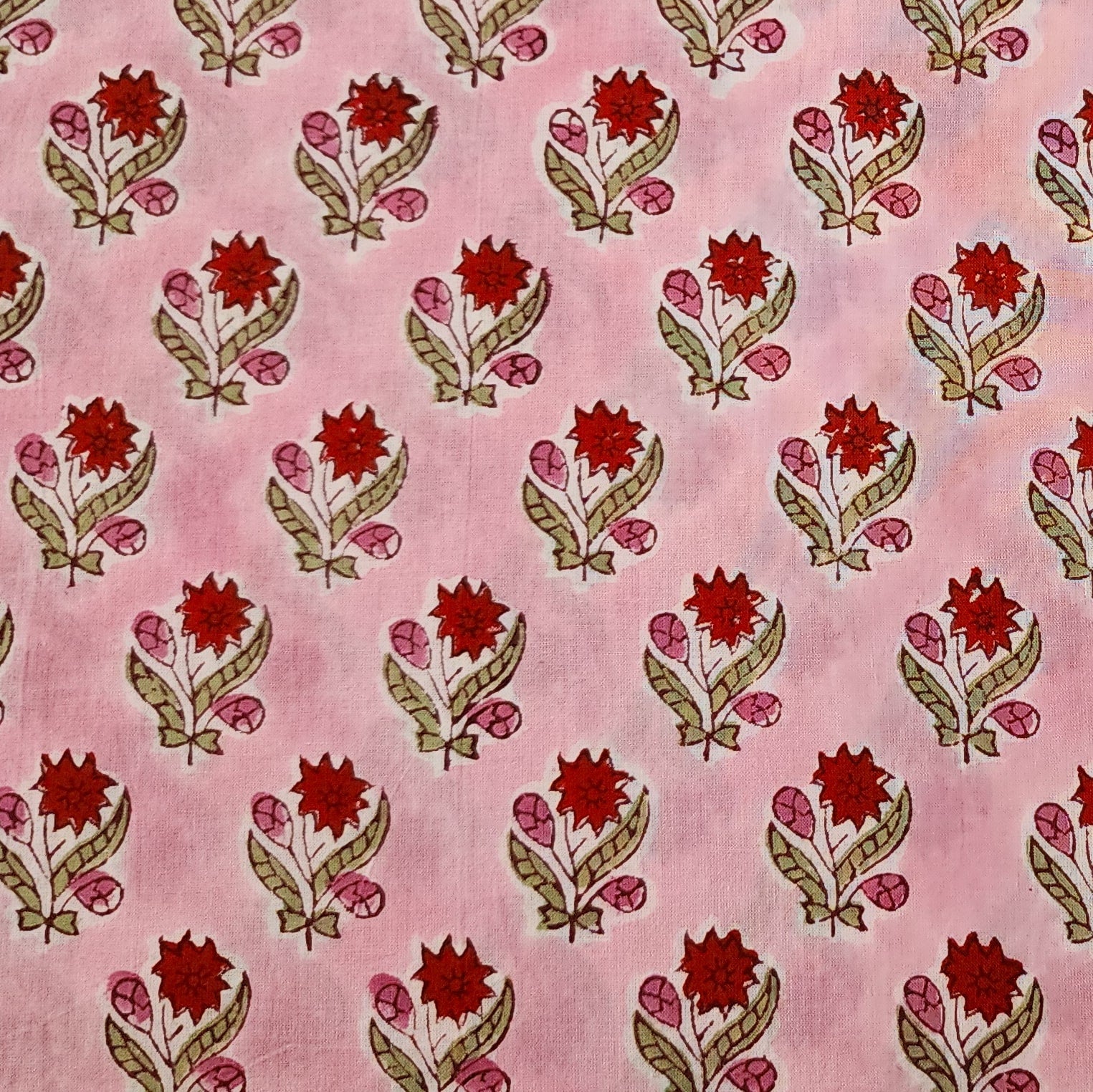 Pure Cotton Jaipuri Light Pink With Red Cherry Motif Hand Block Print ...