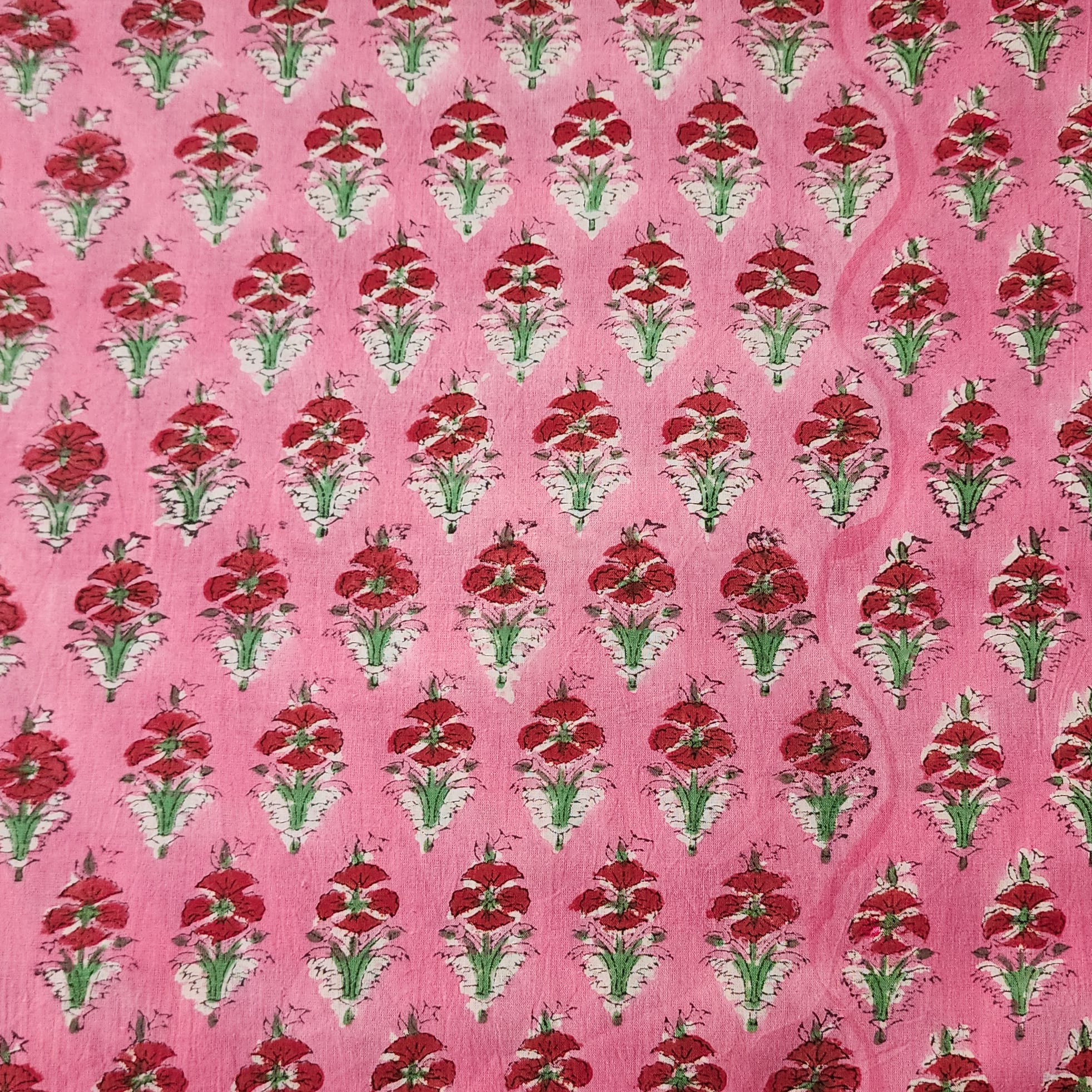 Pure Cotton Jaipuri Light Pink With Red Flower Motif Hand Block Print ...