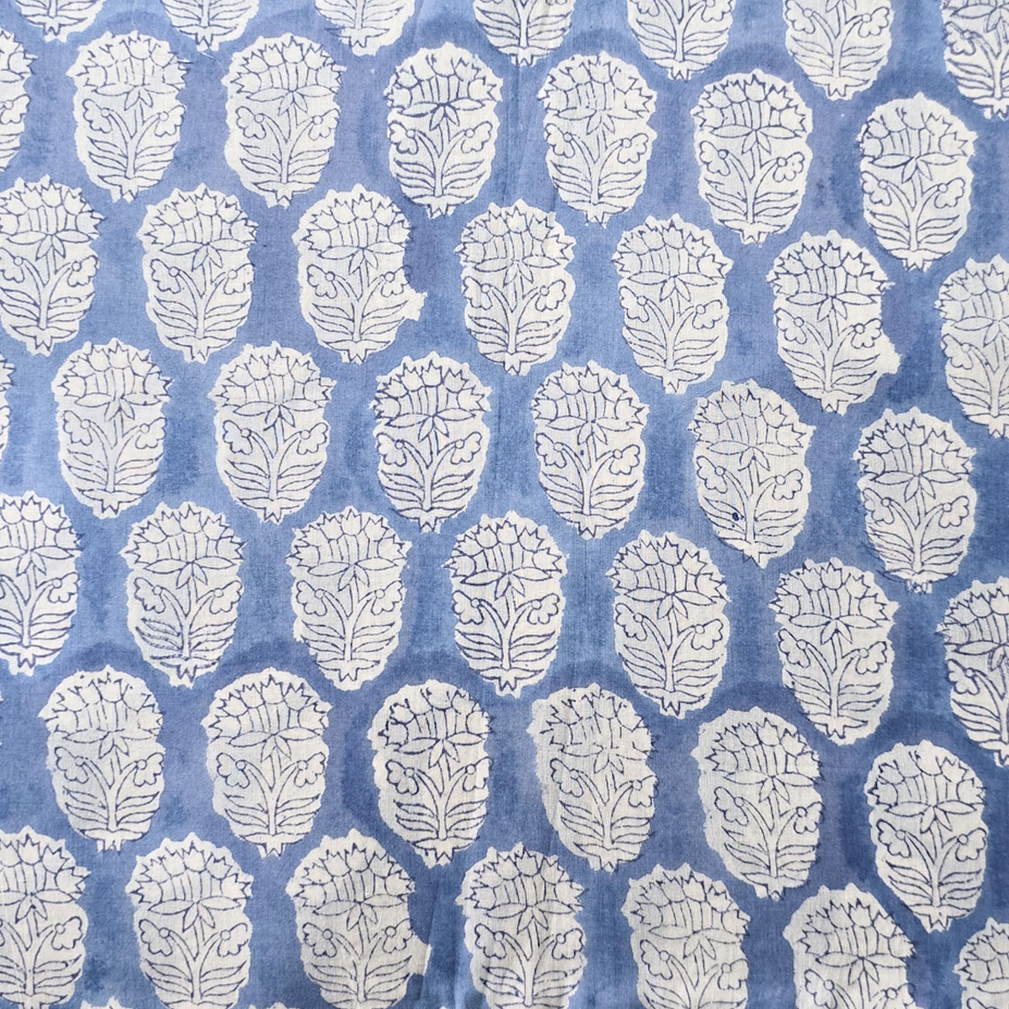 Pure Cotton Jaipuri Light Rust Blue With White Rose Flower Motif Hand ...