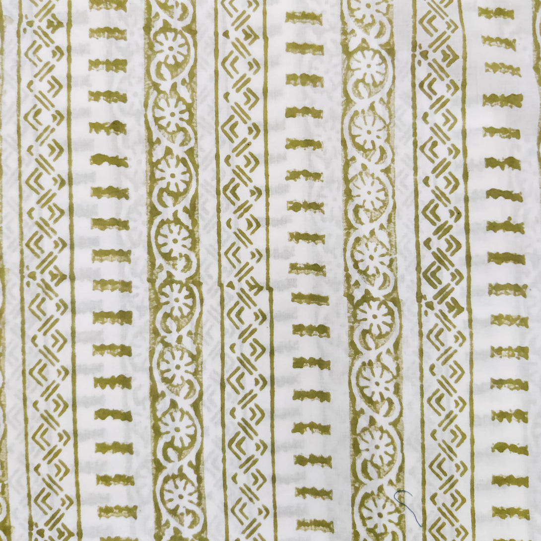 ( Pre-Cut 1 Meter ) Pure Cotton Jaipuri Mahindi Green Different Border – Sanskruti