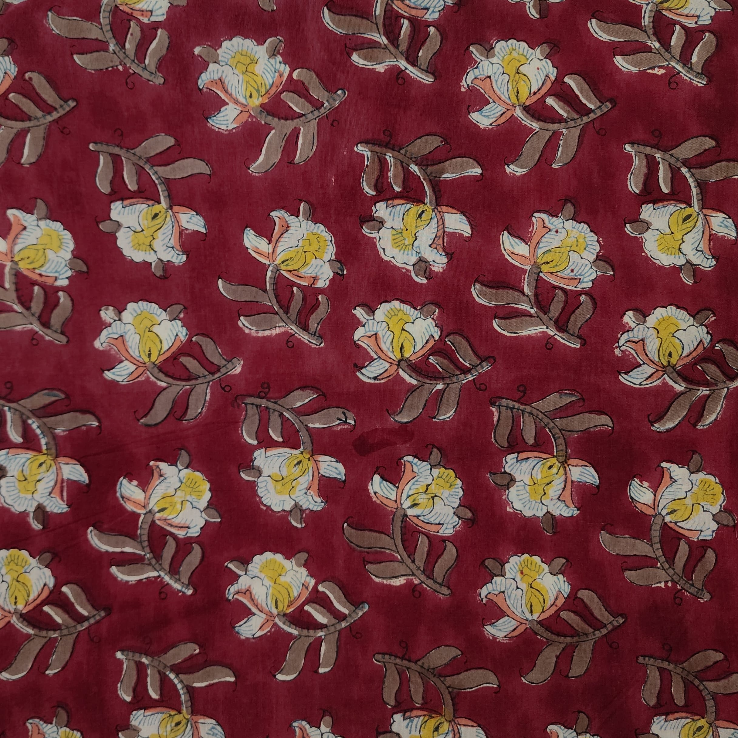 Pure Cotton Jaipuri Maroon With Cream Flower Hand Block Print Fabric ...