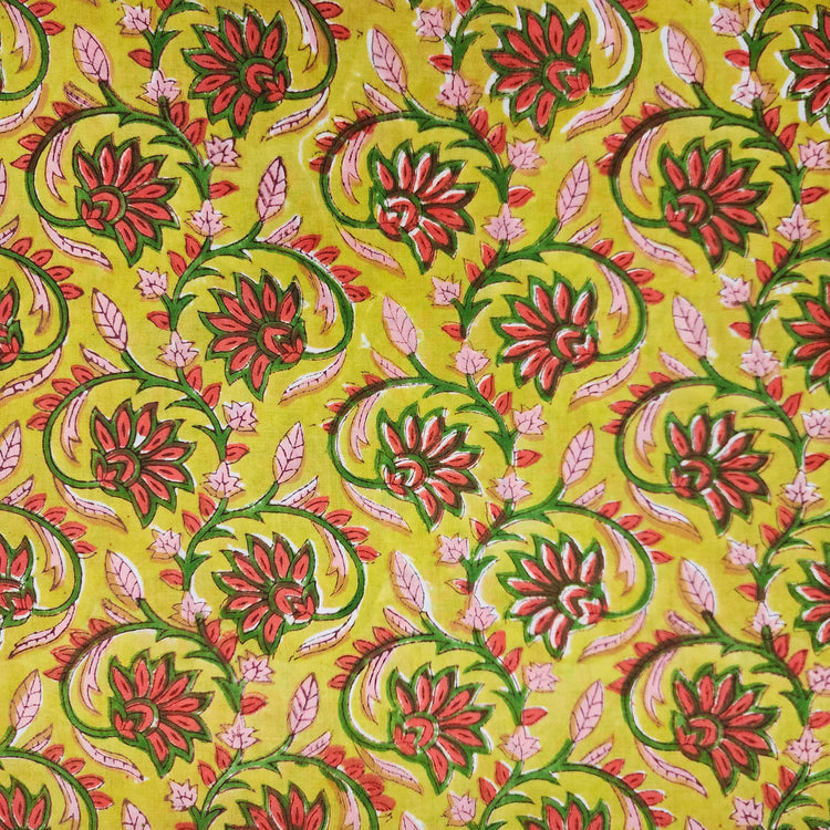 ( Pre-Cut 2.20 Meter ) Pure Cotton Jaipuri Mustard With Orange And Gre ...