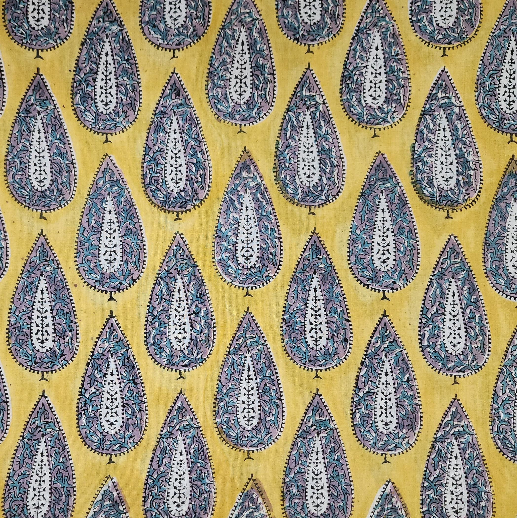 Pure Cotton Jaipuri Mustard With Purple Leaves Motif Hand Block Print ...