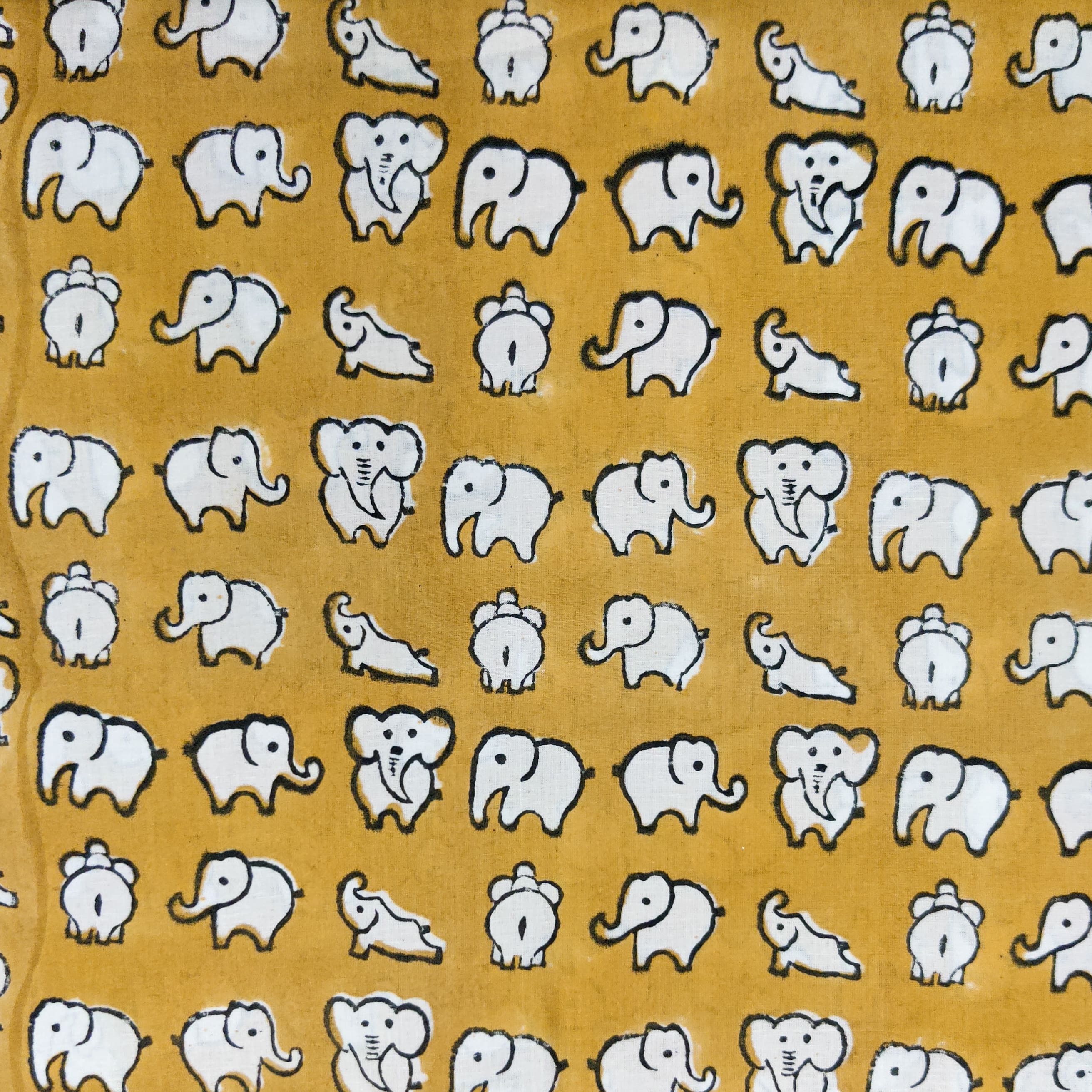 Pure Cotton Jaipuri Mustard With White Elephant Motif Hand Block Print ...
