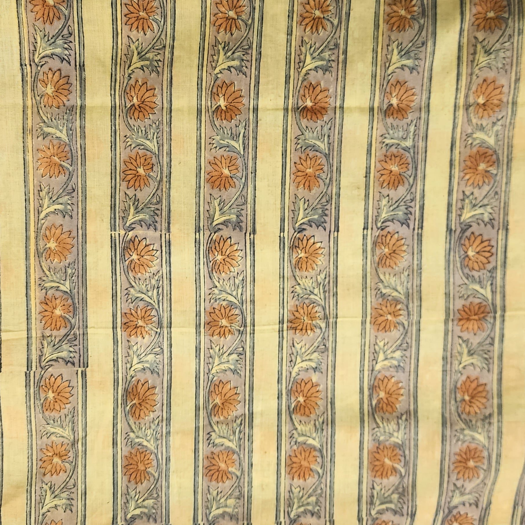 Pure Cotton Jaipuri Mustard Yellow With Light Orange Flower Border Cre ...