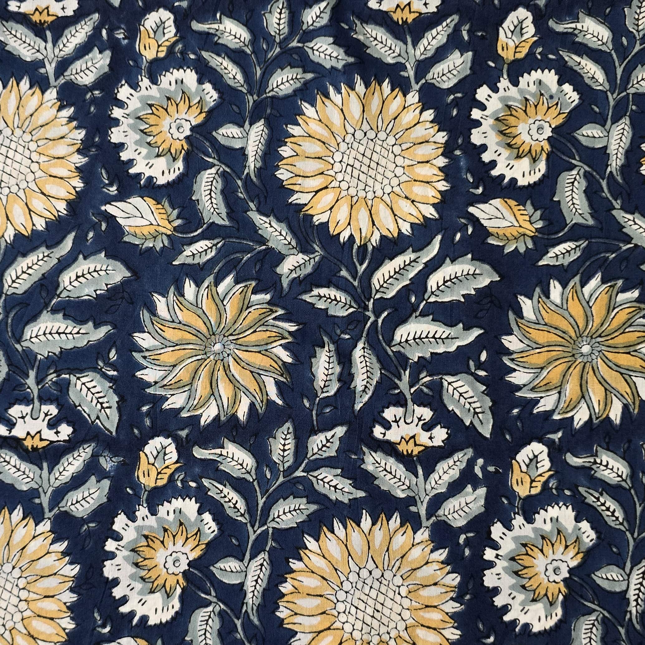 Pre cut (1.65 Meter) Pure Cotton Jaipuri Navy Blue With Big Flower Jaa ...