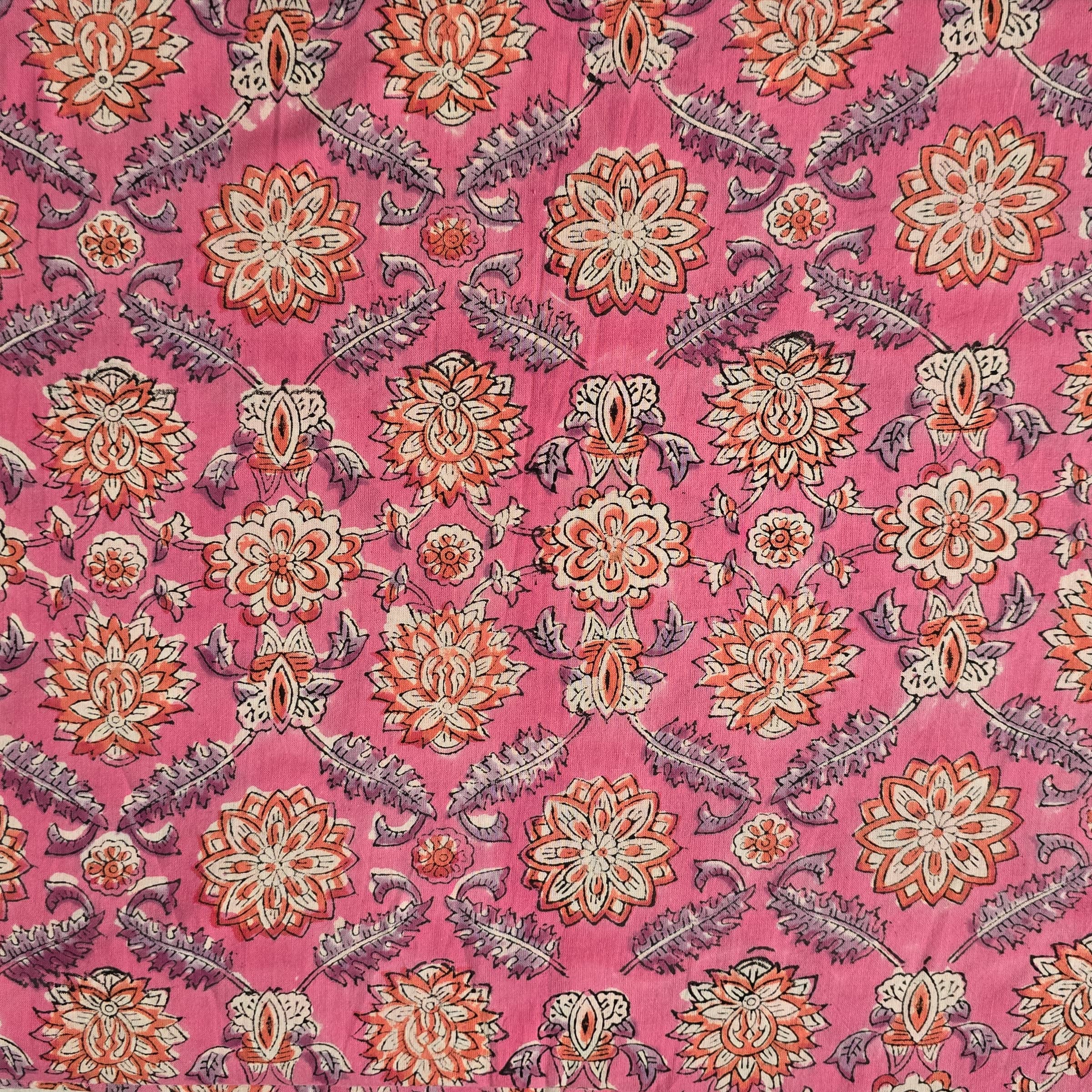 Pure Cotton Jaipuri Pink And Grey Jaal Behind Jaal Flower Hand Block P ...