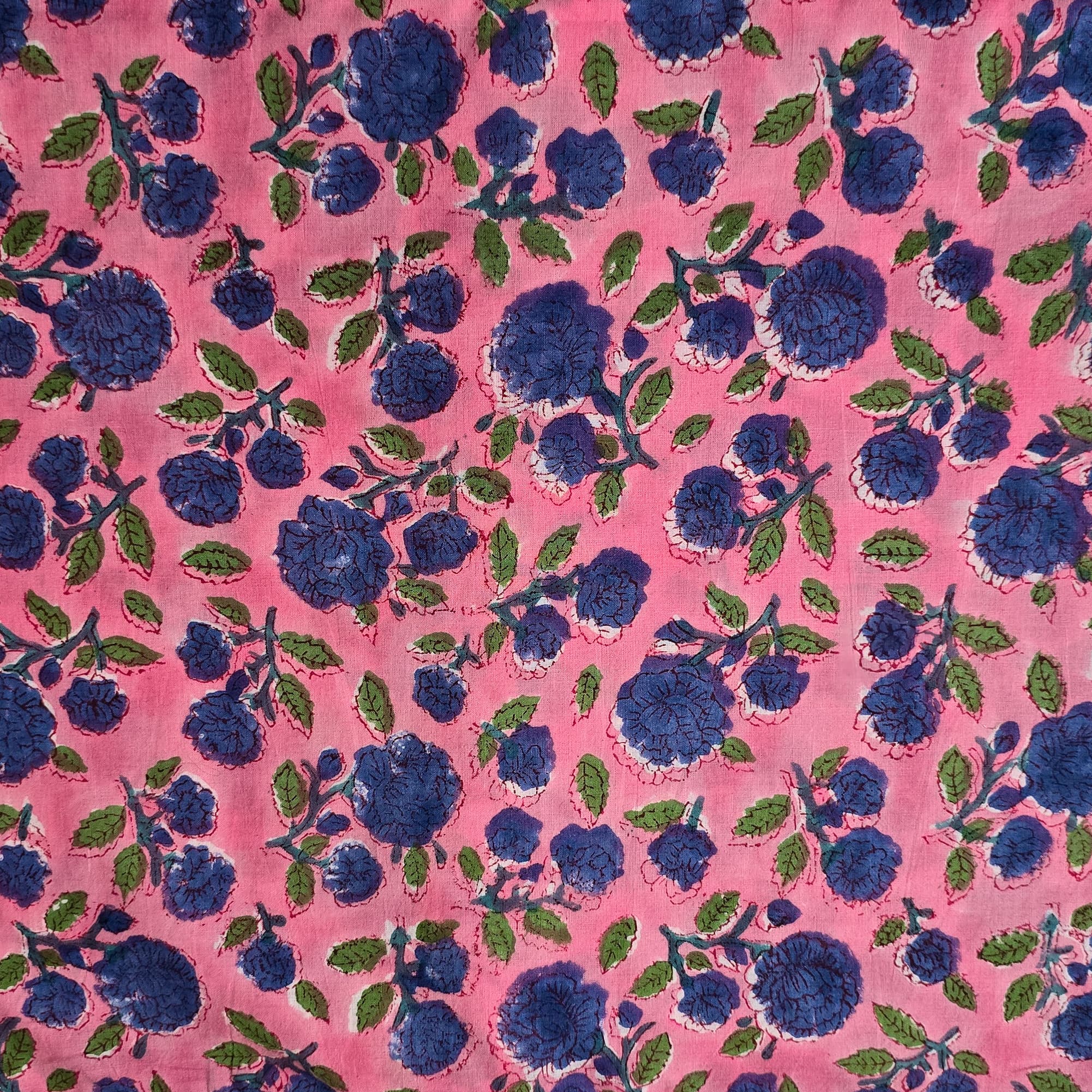 Pure Cotton Jaipuri Pink With Blue Flower Jaal Hand Block Print Fabric ...
