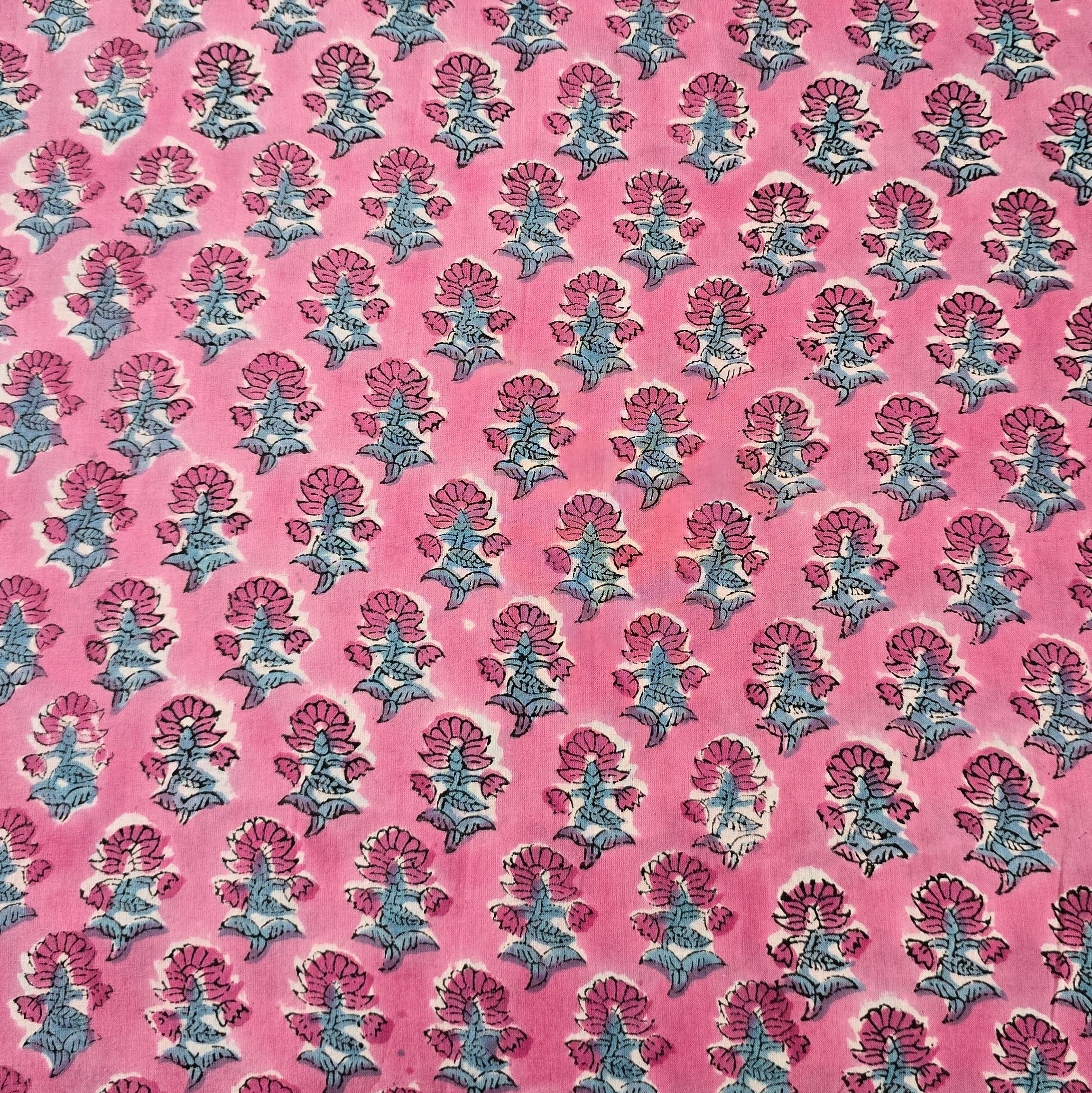 Pure Cotton Jaipuri Pink With Flower Motif Hand Block Print Fabric ...