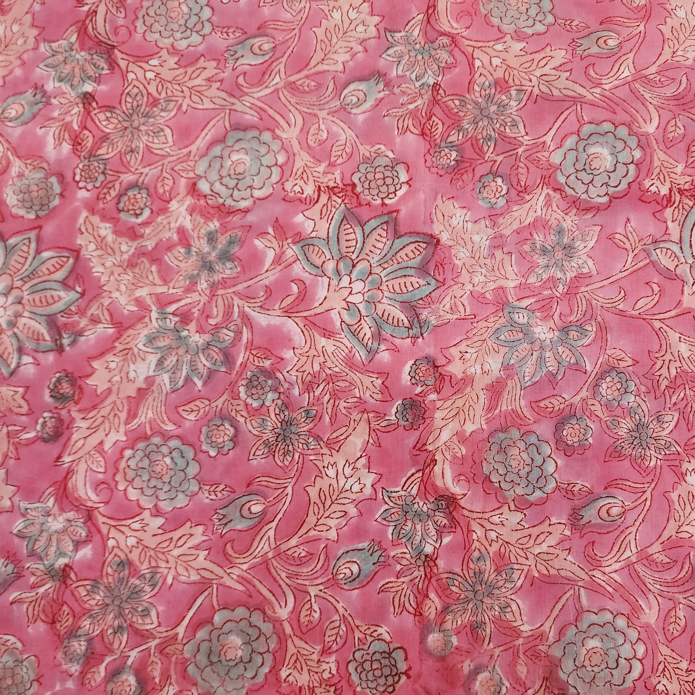 Pure Cotton Jaipuri Pink With Grey Peach Floral Jaal Hand Block Print ...