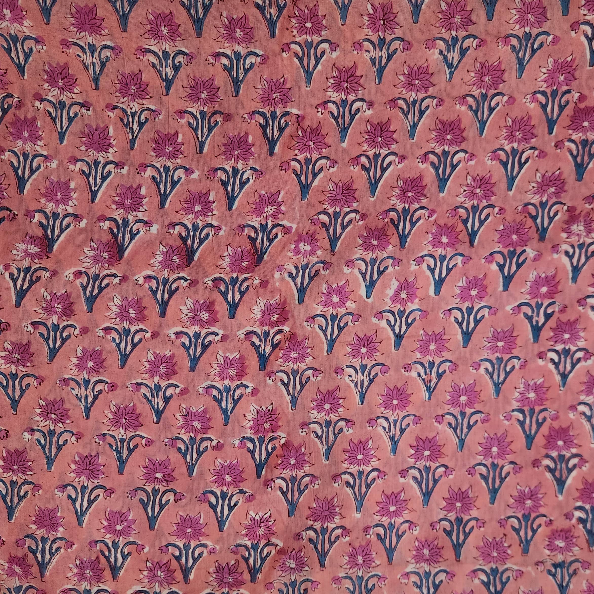 Pure Mul Cotton Jaipuri Pink With Intricate Flower Design Hand Block P ...