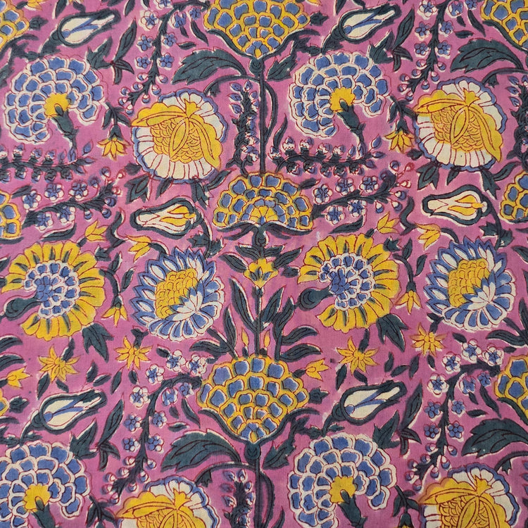 Pure Cotton Jaipuri Pink With Jungle Fruit Jaal Hand Block Print Fabri ...