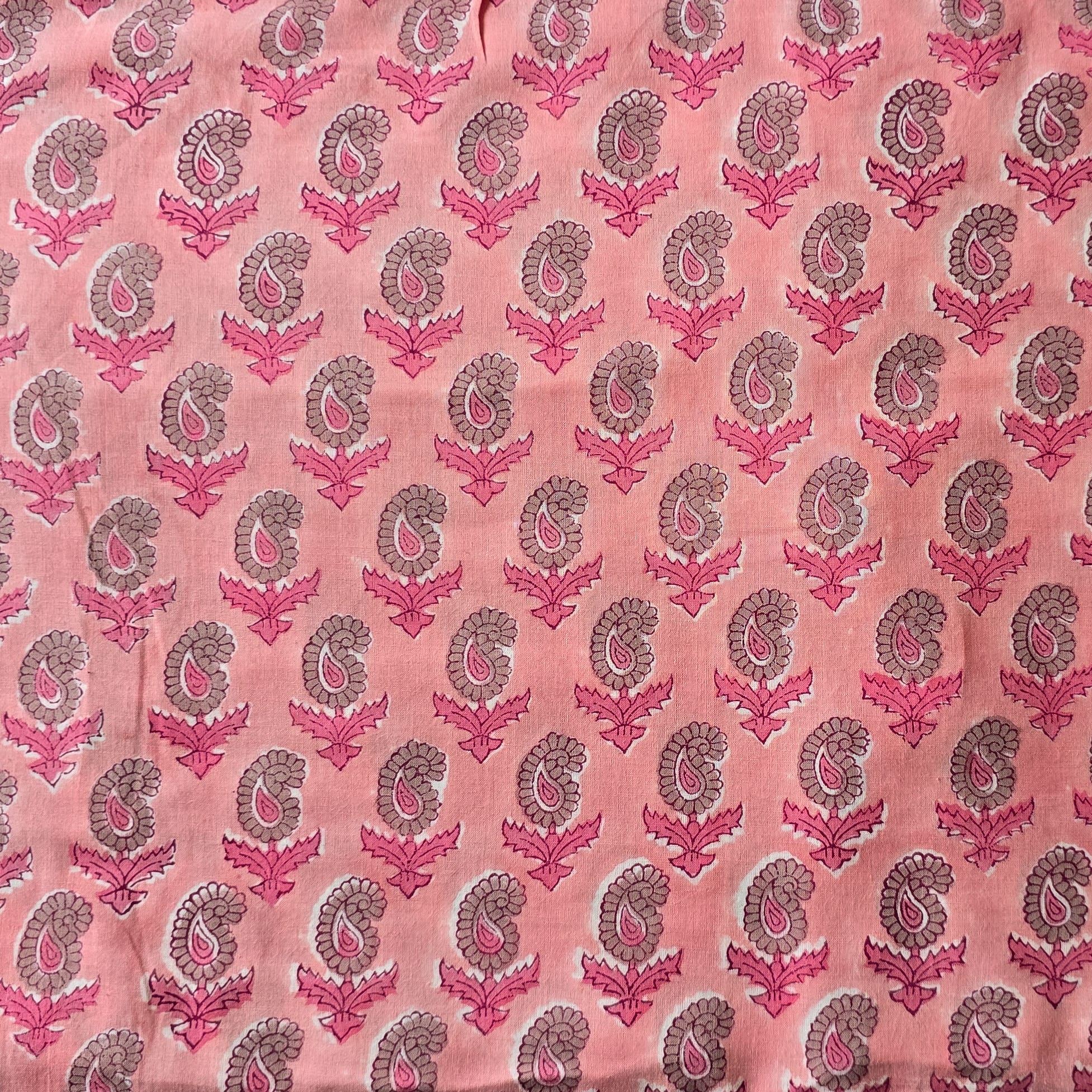 Pure Cotton Jaipuri Pink With Light Brown Kairi Flower Motif Hand Bloc ...