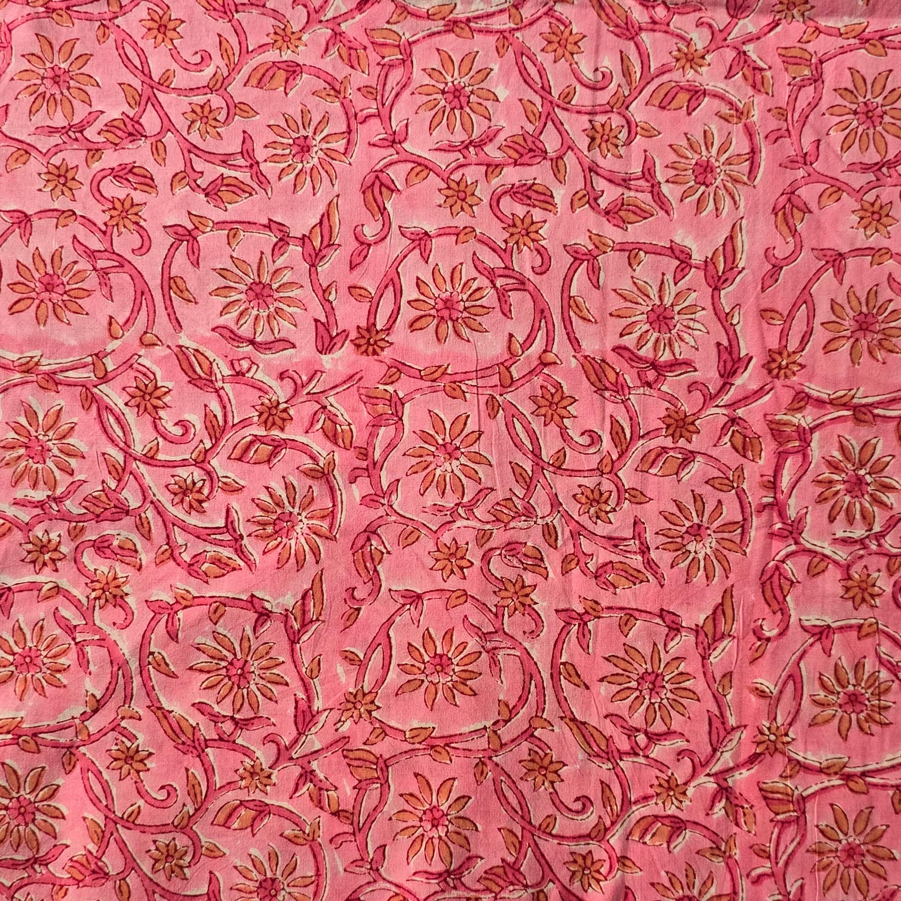 Pure Cotton Jaipuri Pink With Light Orange Flower Jaal Hand Block Prin ...