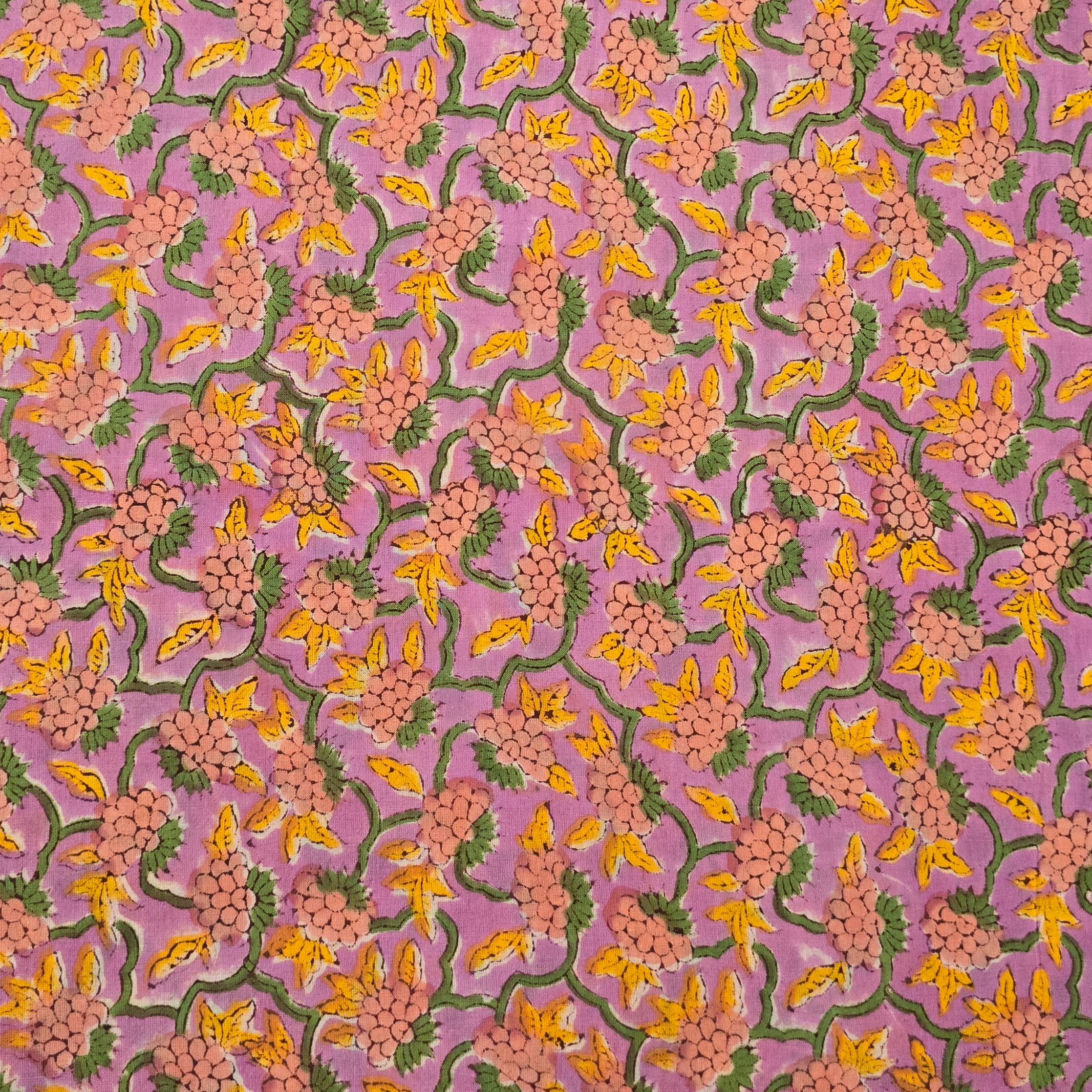 Pre Cut ( 0.90 Meter)Pure Cotton Jaipuri Pink With Peach And Green Jaa ...