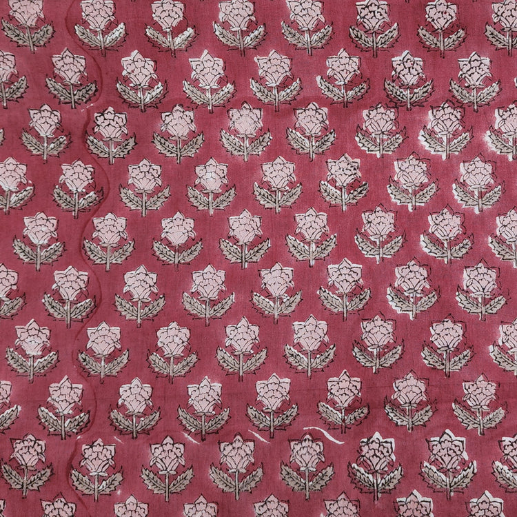 Pure Cotton Mul Jaipuri Pink With Small Pink Flower Buds Hand Block Pr ...
