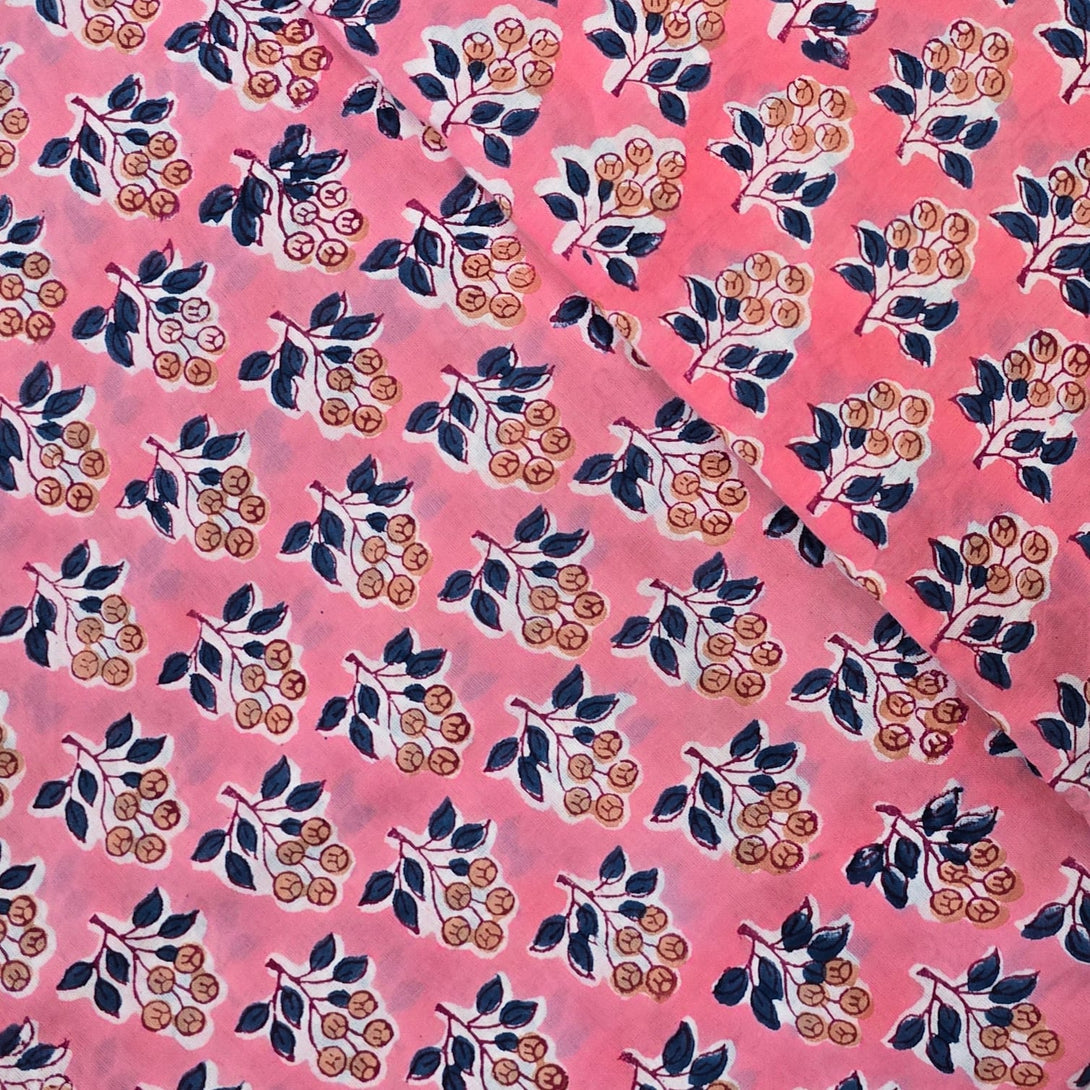 Pure Cotton Jaipuri Pink With Tiny Flower Motif Hand Block Print Fabri ...