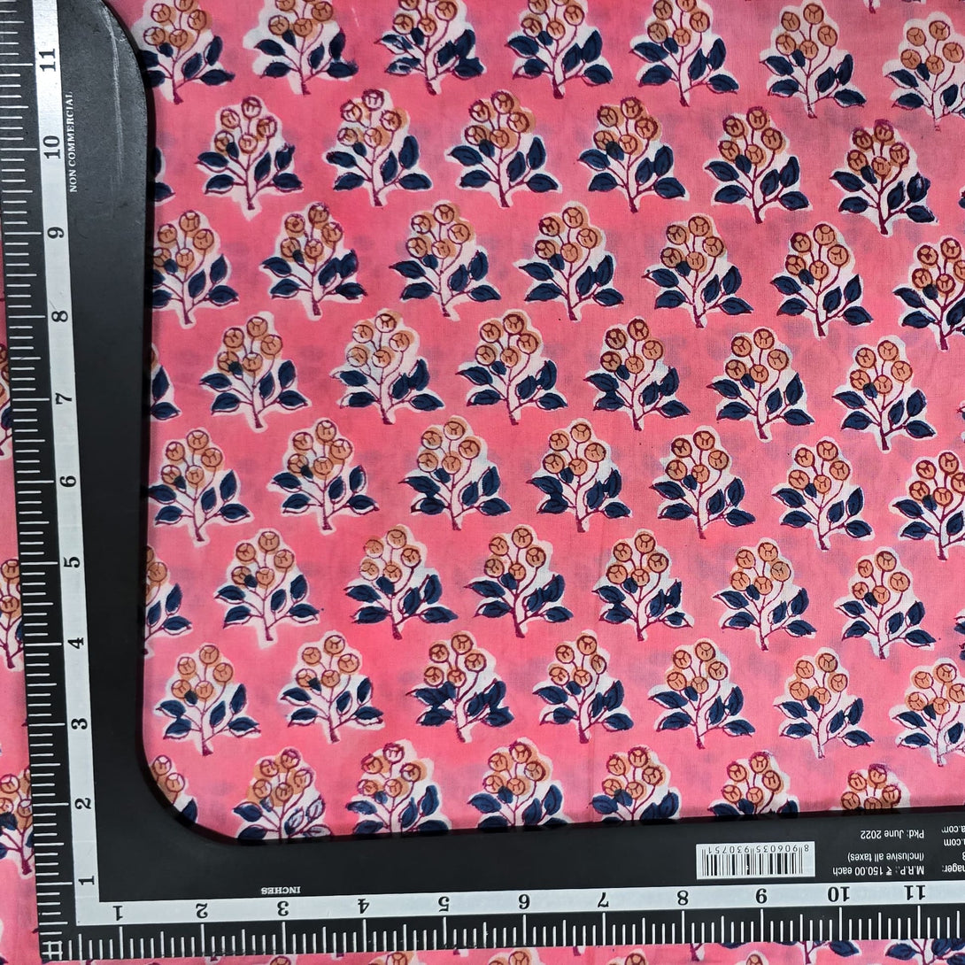 Pure Cotton Jaipuri Pink With Tiny Flower Motif Hand Block Print Fabri ...