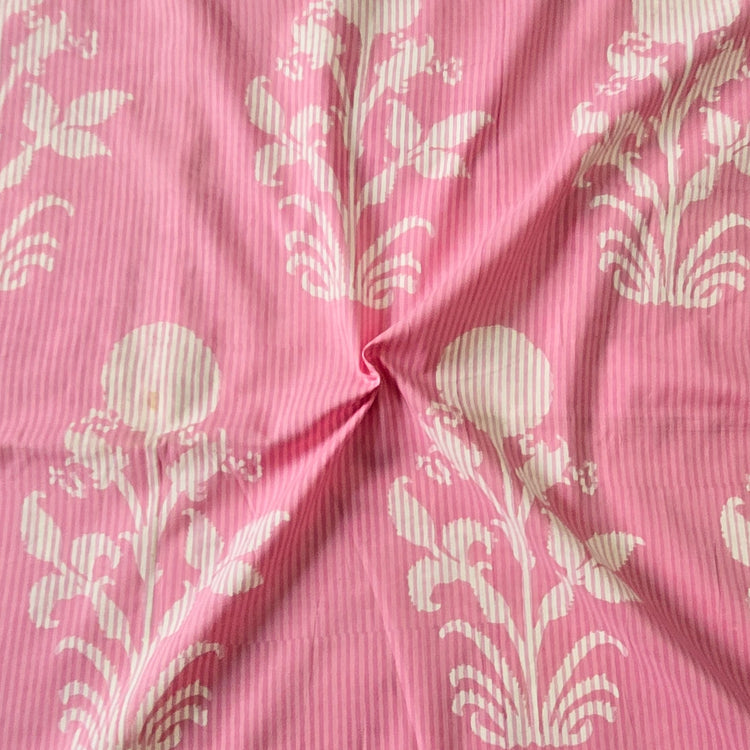 (Pre-Cut 1 Meter) Pure Cotton Jaipuri Pink With White Big Flower Motif ...