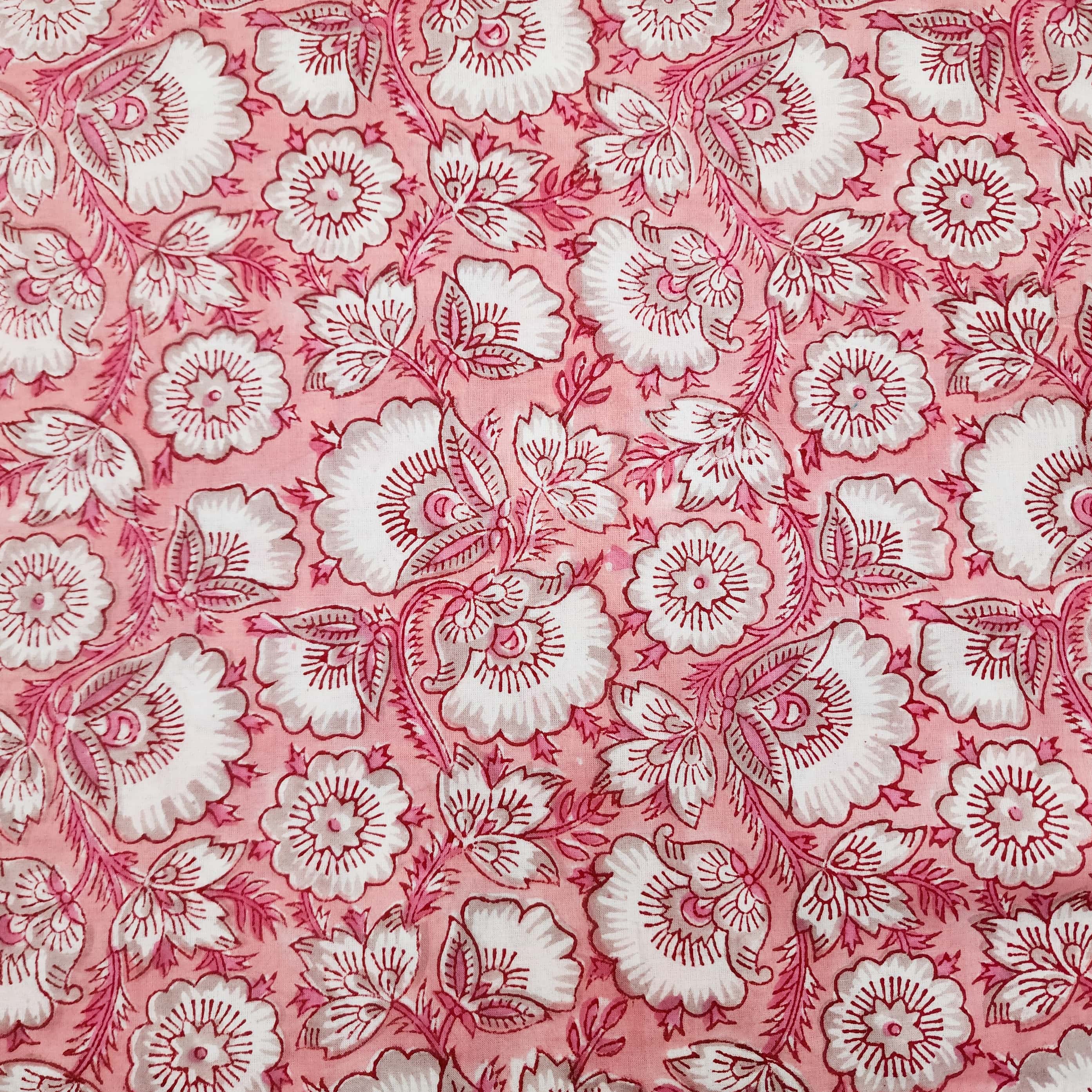 Pure Cotton Jaipuri Pink With White Flower Jaal Hand Block Print Fabri ...