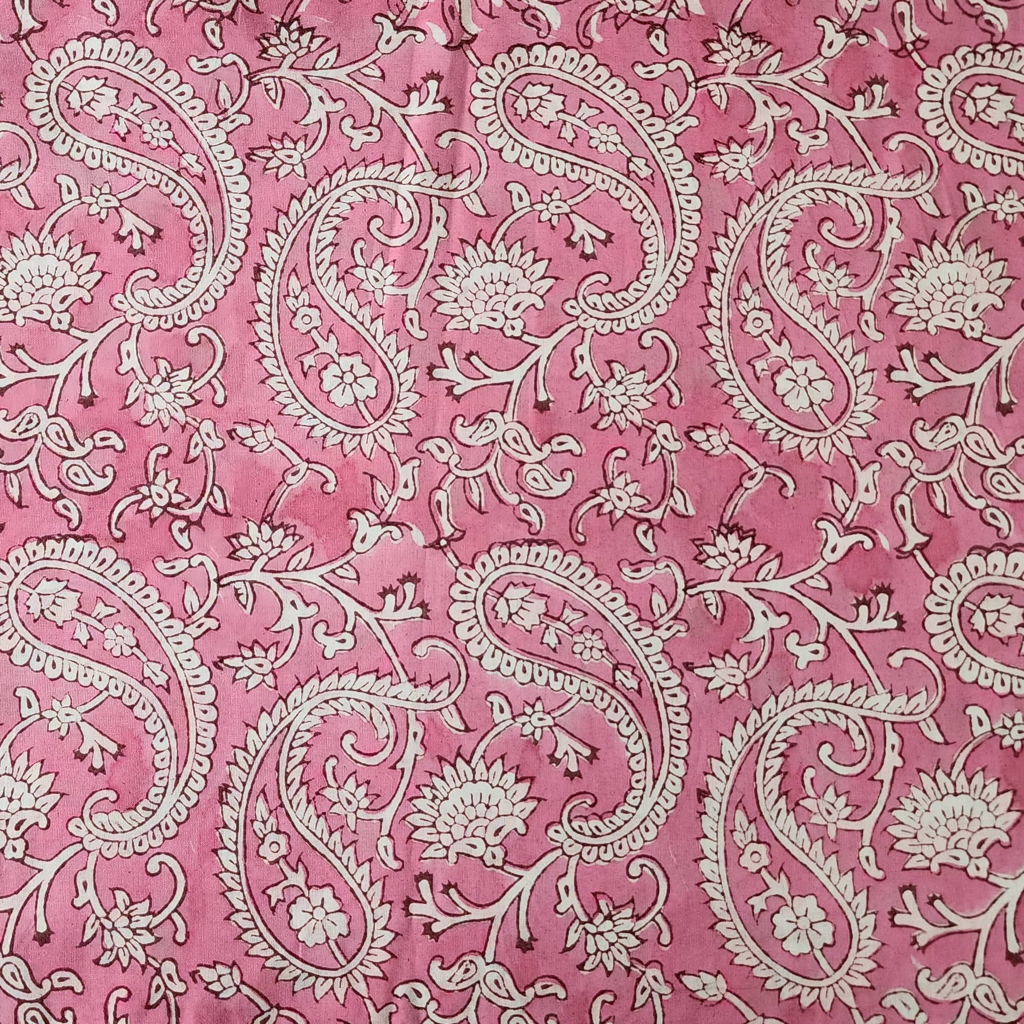 Pure Cotton Jaipuri Pink With White Jungle Kairi Flower Jaal Hand Bloc ...
