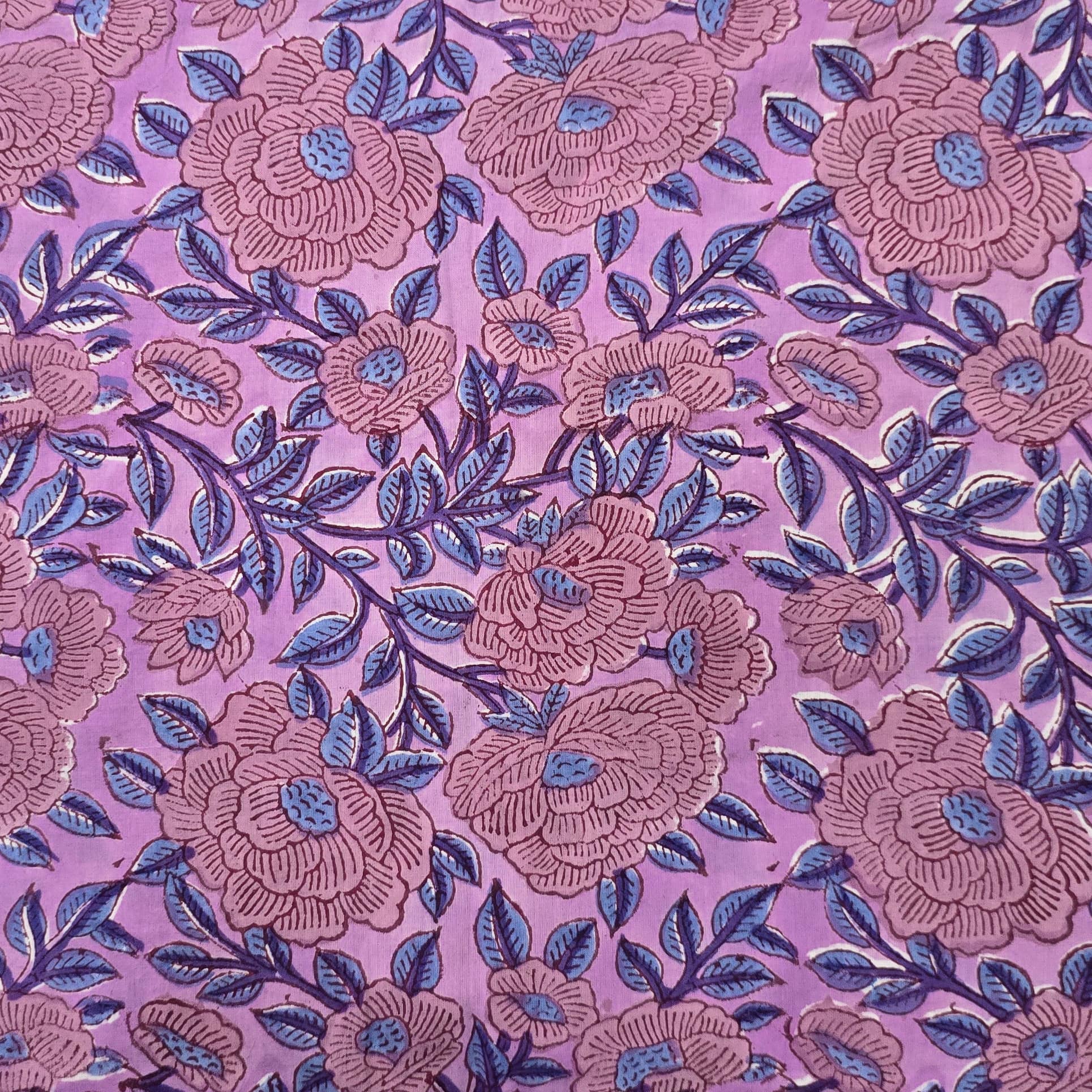 Pure Cotton Jaipuri Purple With Peach Flower Jaal Hand Block Print Fab ...