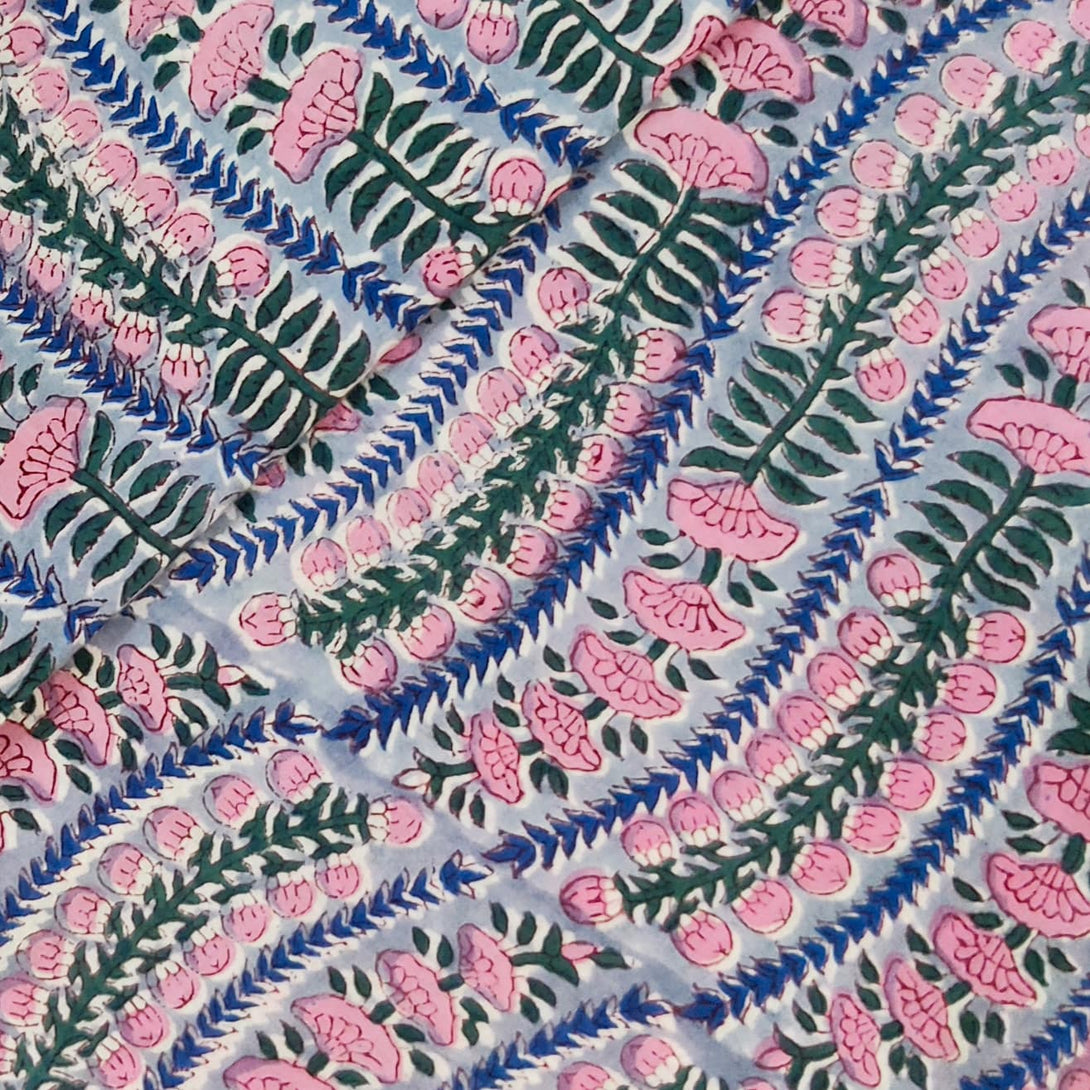 Pure Cotton Jaipuri Purple With Pink Flower Creeper Hand Block Print F ...