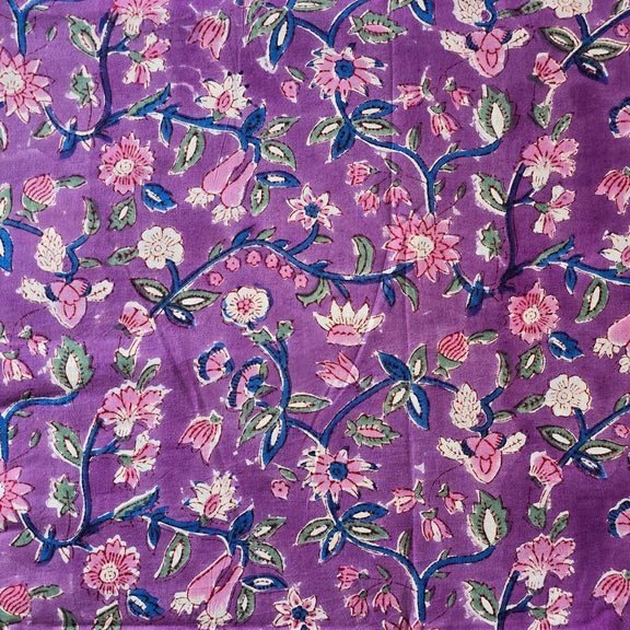 Pure Cotton Jaipuri Purple With Pink Jungle Flower Jaal Hand Block Pri ...