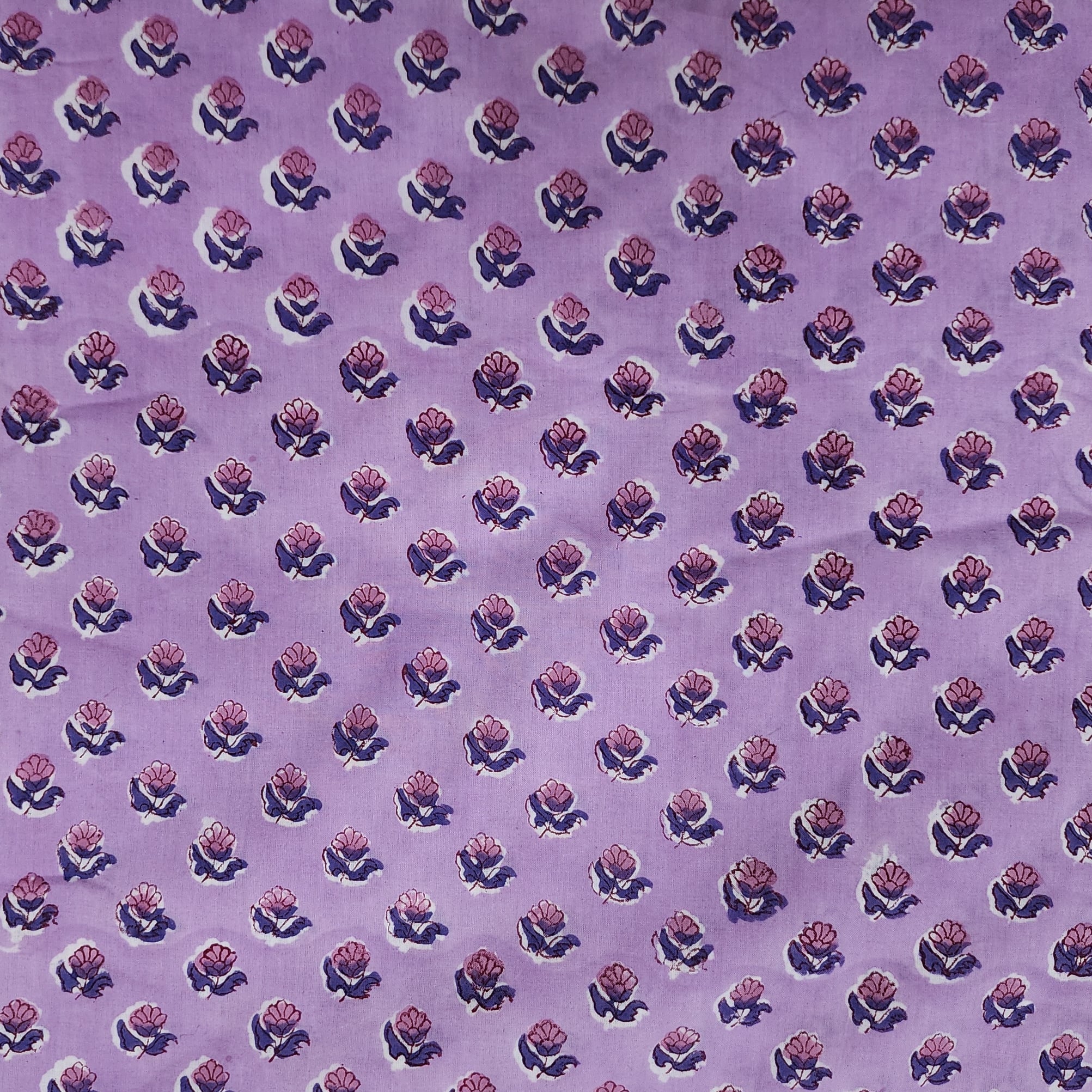 Pure Cotton Jaipuri Purple With Tiny Peach Flower Motif Hand Block Pri ...