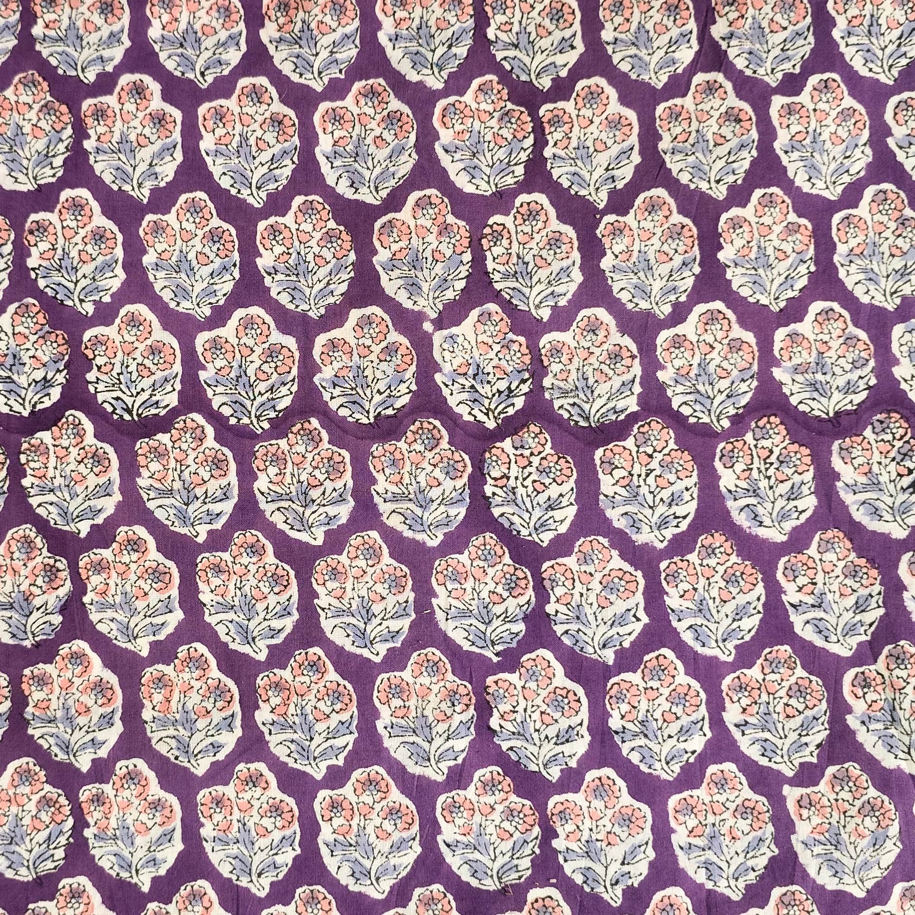 Pure Cotton Jaipuri Purple With White Flower Motif Hand Block Print Fa ...