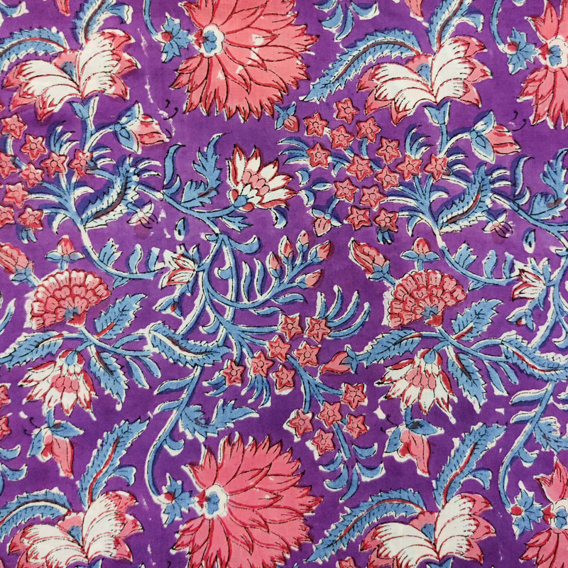 Pre-cut 1.40 meter Pure Cotton Jaipuri Purple With Wild Orange Jaal Ha ...