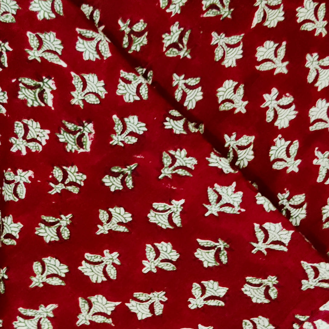 Pure Cotton Jaipuri Red With White Flower Bud Motif Hand Block Print F ...